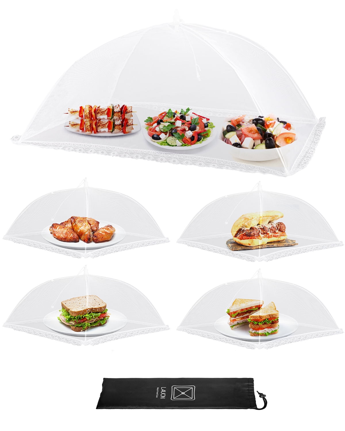 Lauon Food Covers, 5 Pack, 1 Extra Large & 4 Standard, White Mesh ...