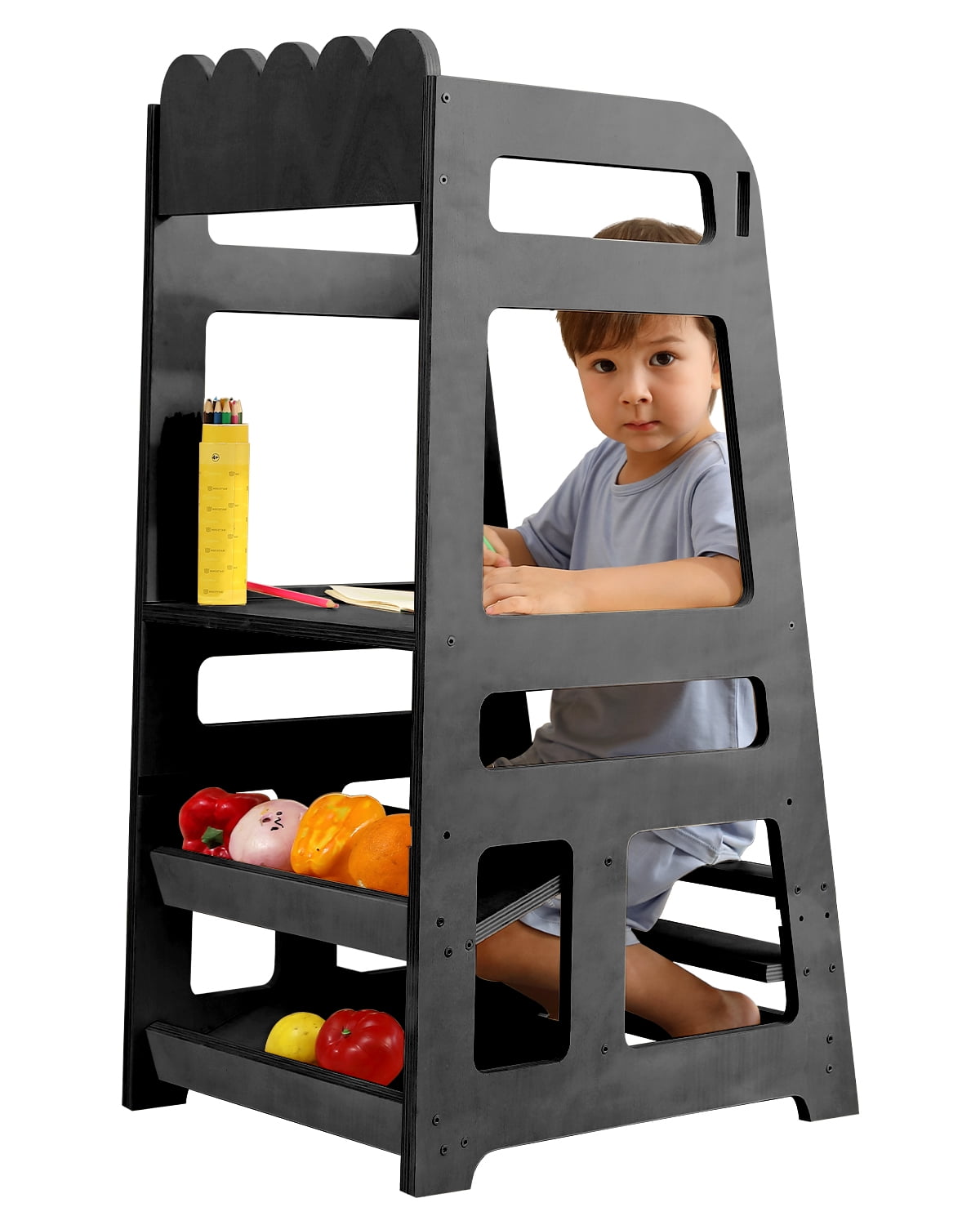 Lauon Step Stools for Kids, Adjustable Height Toddler Montessori Wooden ...