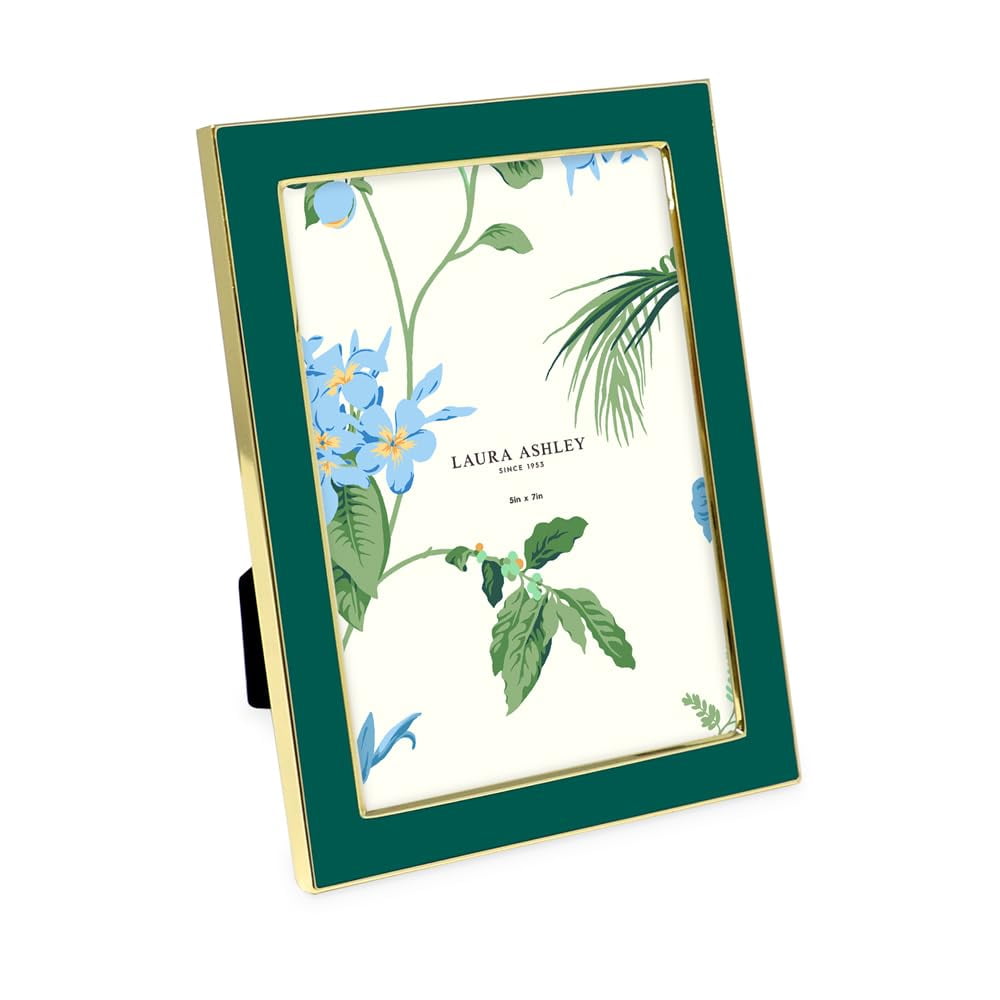 Laura Ashley 5x7 Hunter Green Enamel Picture Frame, Gold Metal Edge ...
