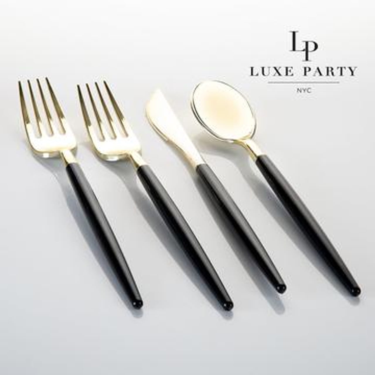 Laura Ashley Collection Two Tone Black / Gold Plastic Wedding Cutlery ...