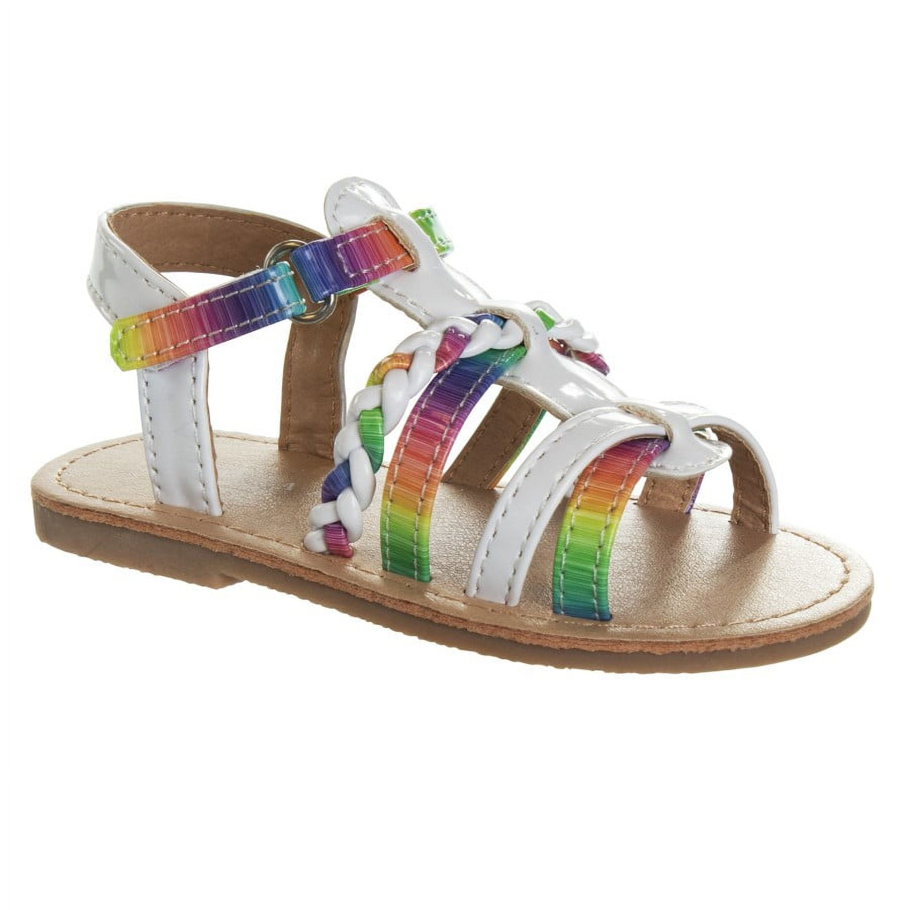 Laura Ashley Girls Hook and Loop Strappy Gladiator Sandals. (Toddler/Little Kids). - White/Multi ...