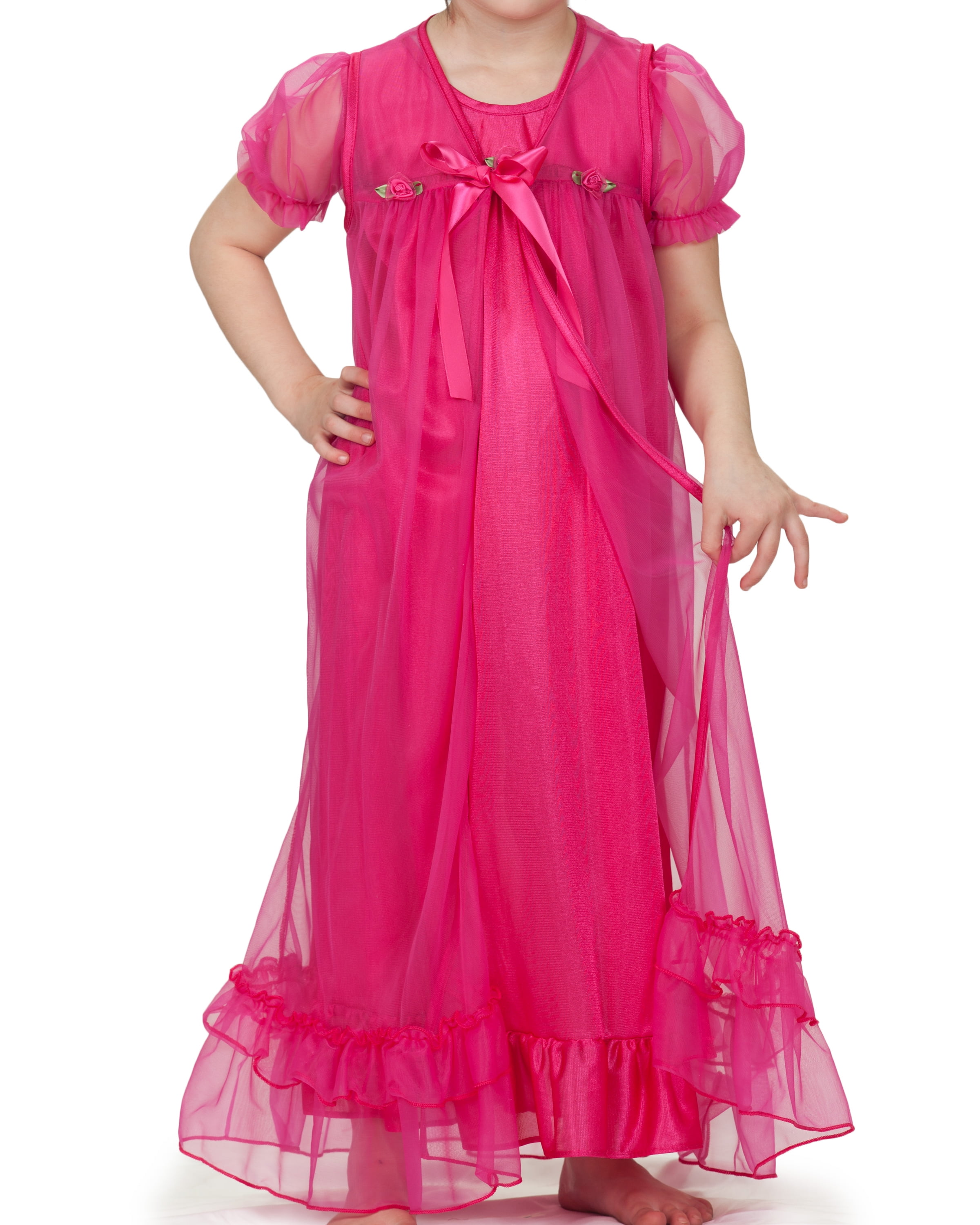 Laura Dare Short Sleeve Fancy Peignoir Set In Solid Colors 2t 14