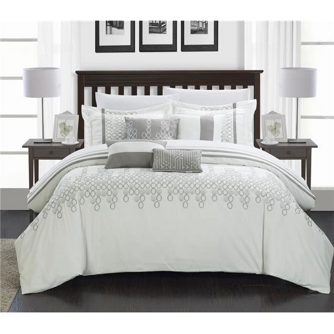 Laura Embroidered Queen Size Bedding Set - 8 Piece Oversized Overfilled ...