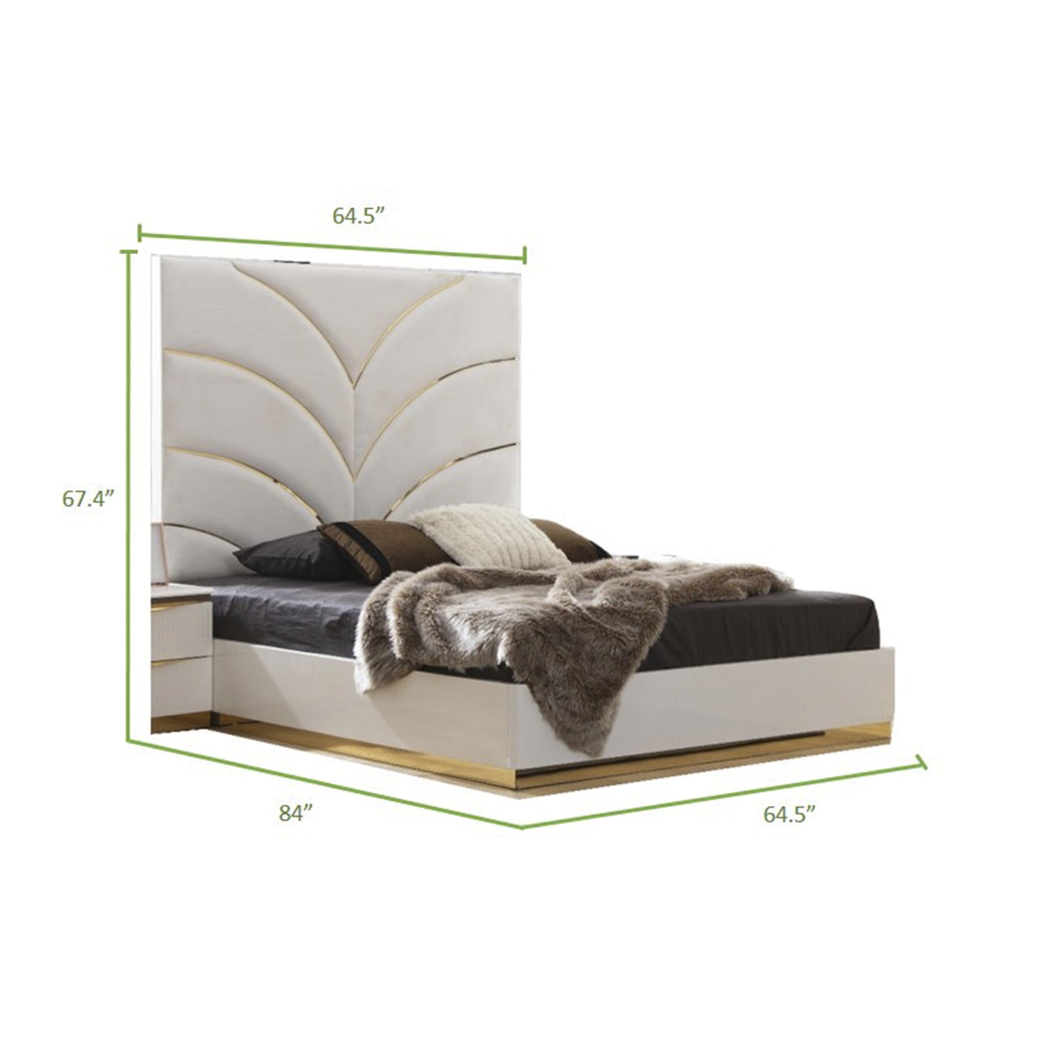 Laura Queen Size Bed with Gold Detailing, Velvet Upholstery and Solid ...