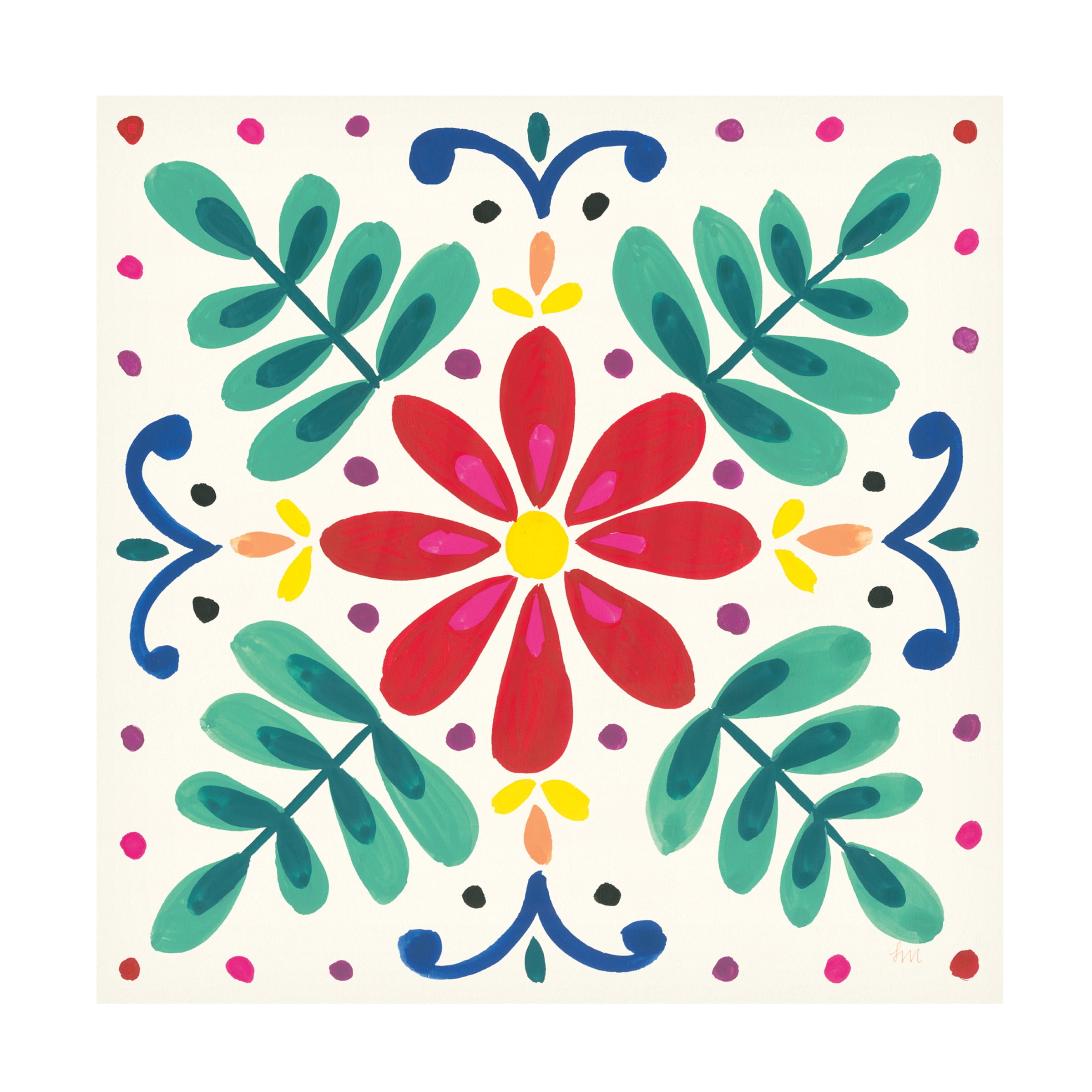 Laura Marshall 'Floral Fiesta White Tile VI' Canvas Art - Walmart.com
