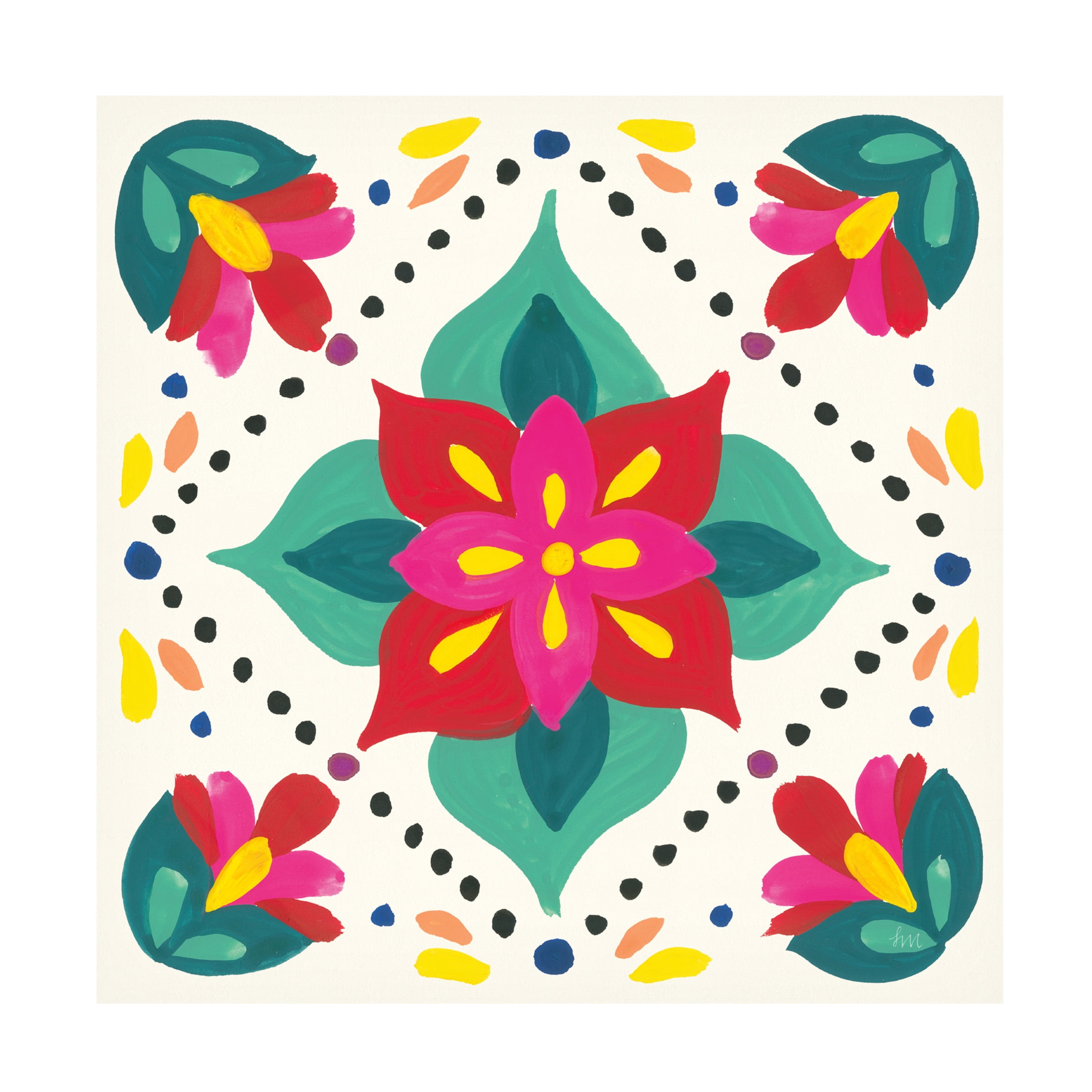 Laura Marshall 'Floral Fiesta White Tile XI' Canvas Art - Walmart.com