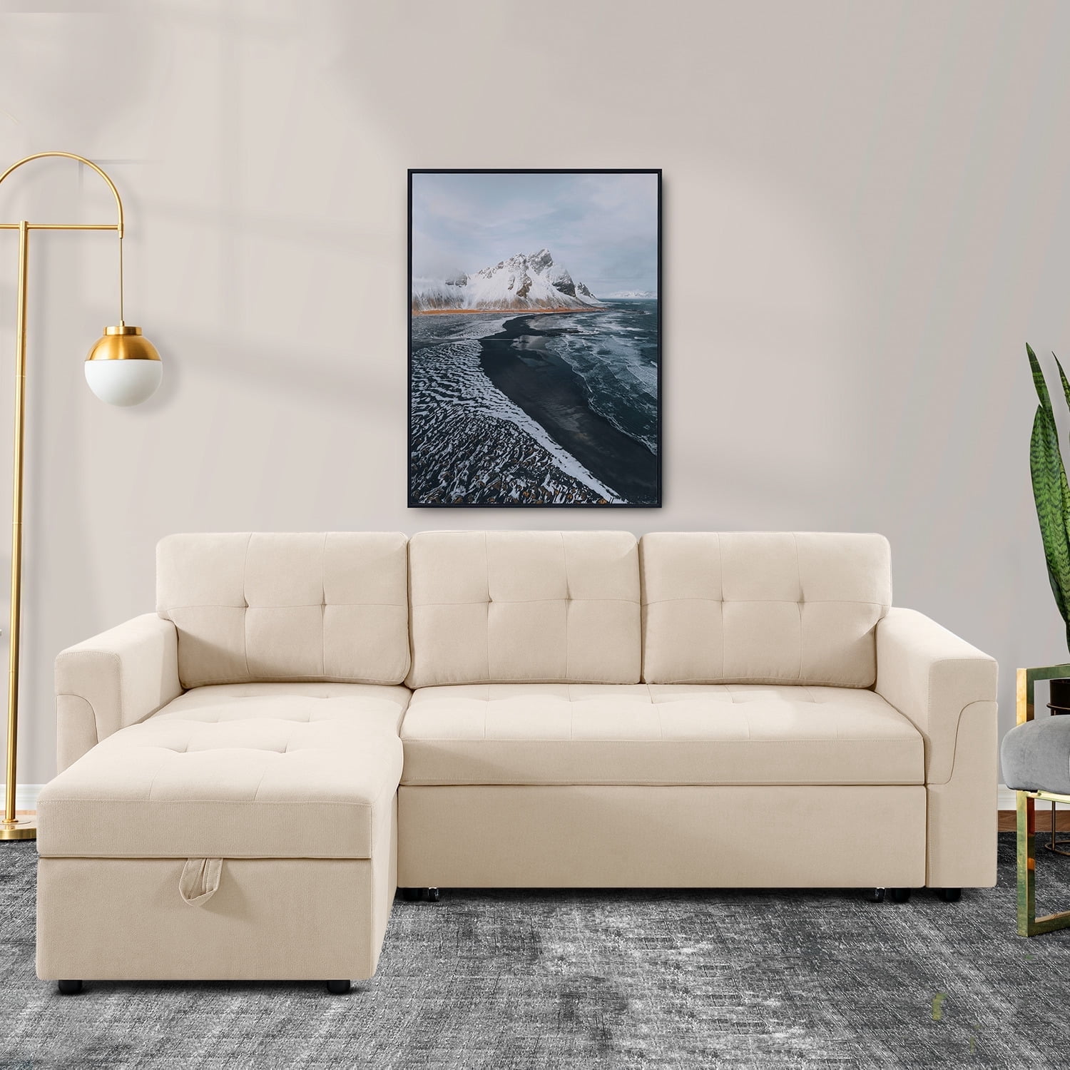 Laura Reversible Sectional Sofa with Storage Chaise, Velvet Upholstered ...
