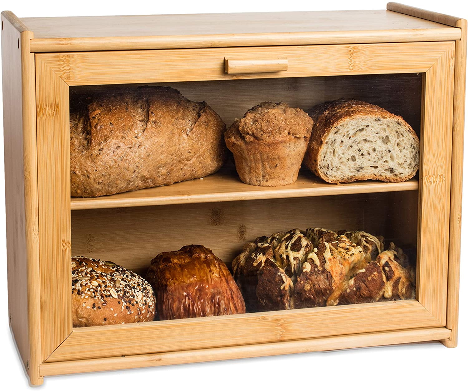Laura's Green Kitchen Bamboo Bread Box for Kitchen Counter - Double ...