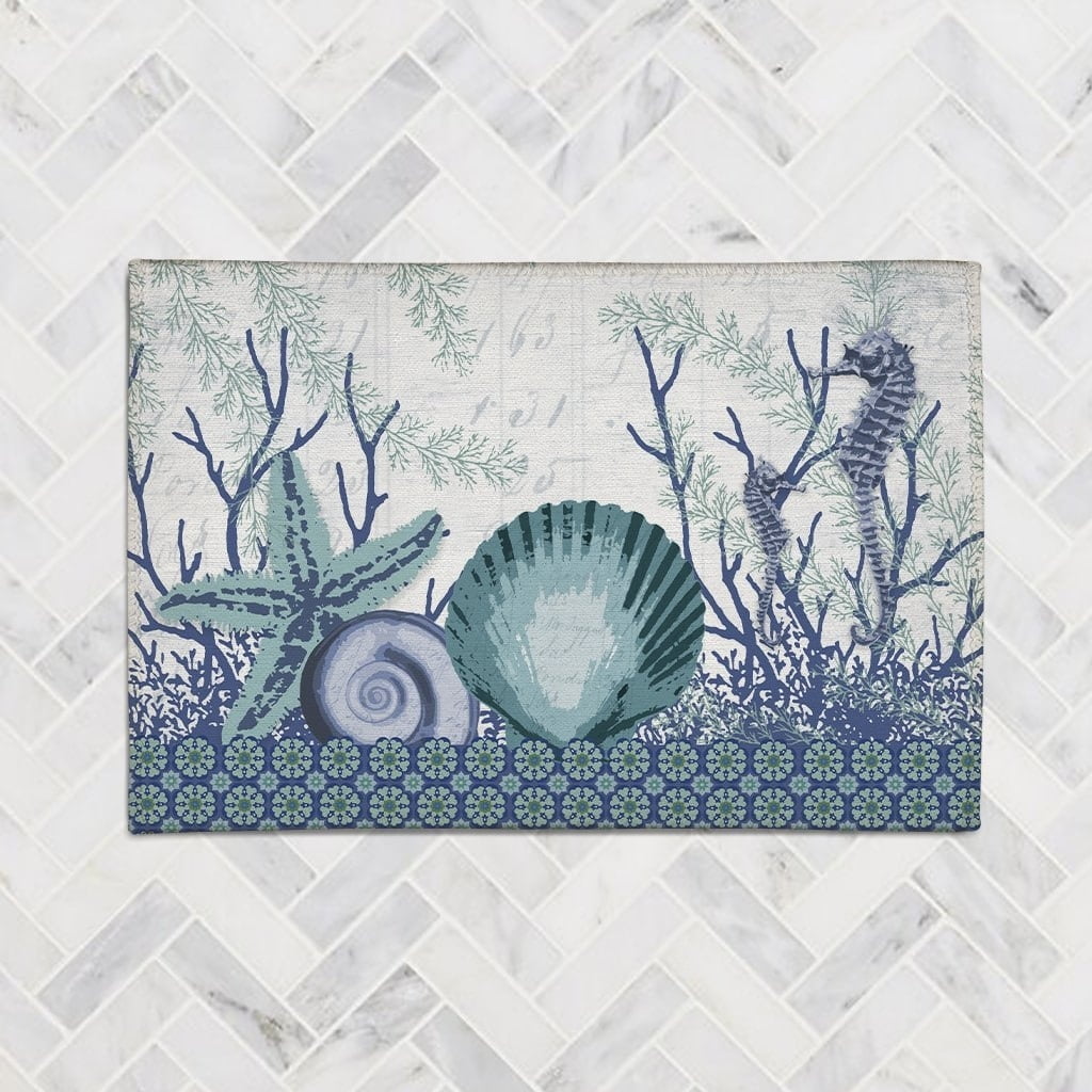 Laural Home Aquatic Seahorses and Sea Shells Chenille Accent Rug 3' x 5 ...