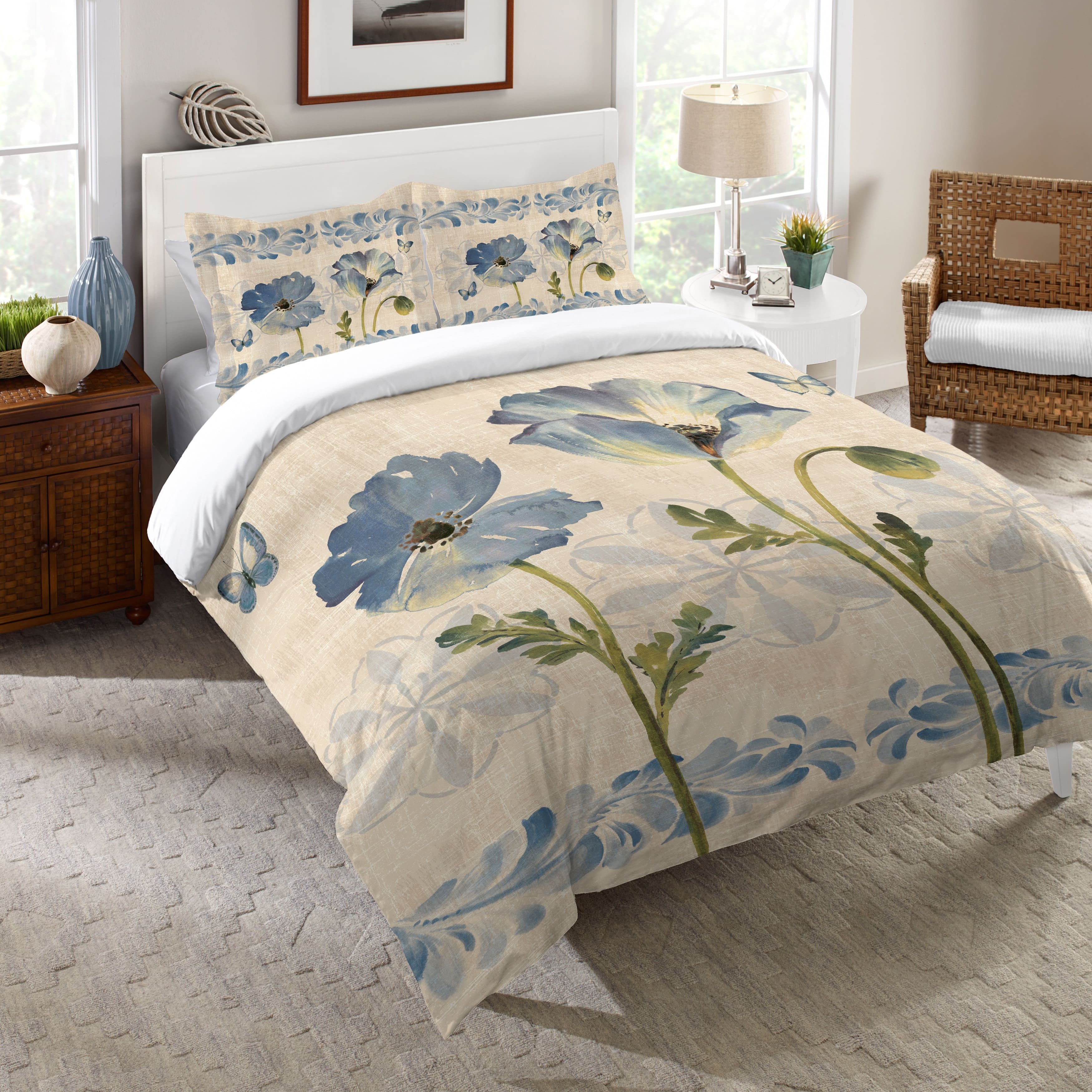 Laural Home Blue Poppies Reversible Comforter Twin - Walmart.com