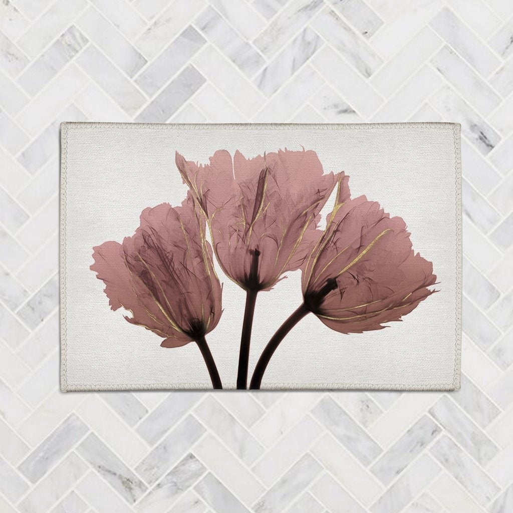 Laural Home Blush Pink Tulips X-Ray Chenille Accent Rug 5x7 5' x 8 ...