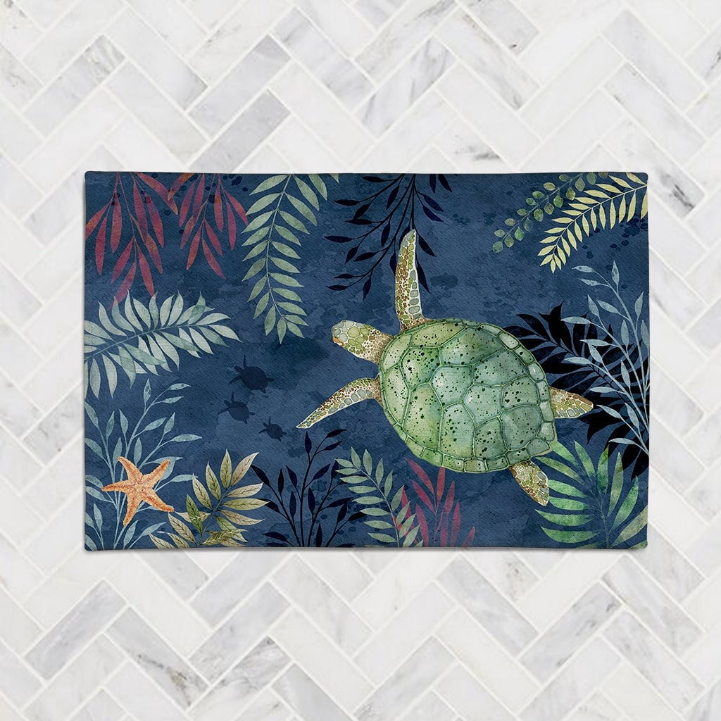 Laural Home Coastal Friends Turtle Chenille Accent Rug 2' x 3 ...