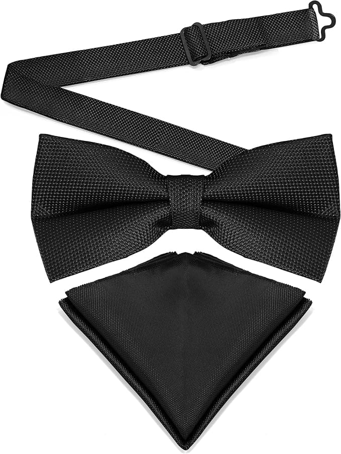 Laurant Bennet Mens Banded Bow Tie and Pocket Square Set | Solid Color ...