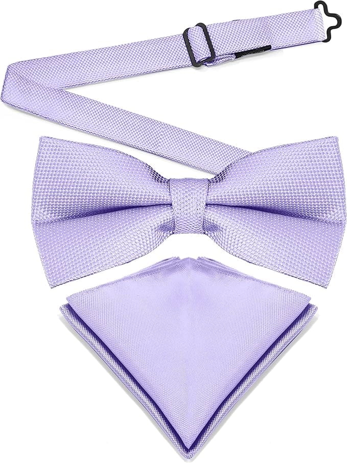 Laurant Bennet Mens Banded Bow Tie and Pocket Square Set | Solid Color ...