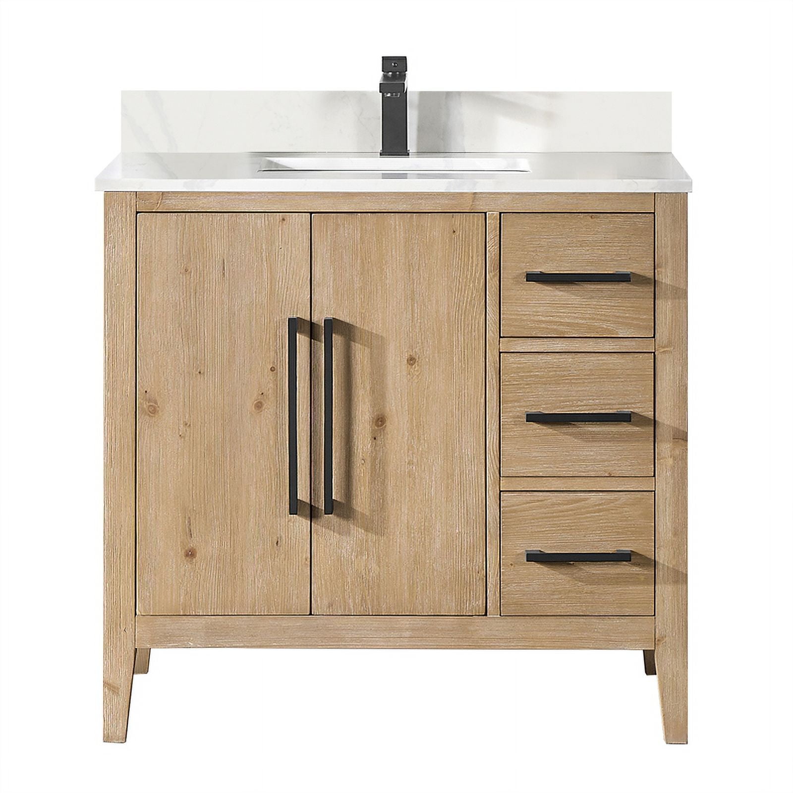 Laurel 36" Wood Vanity in Weathered Fir Calacatta White Quartz Top no ...