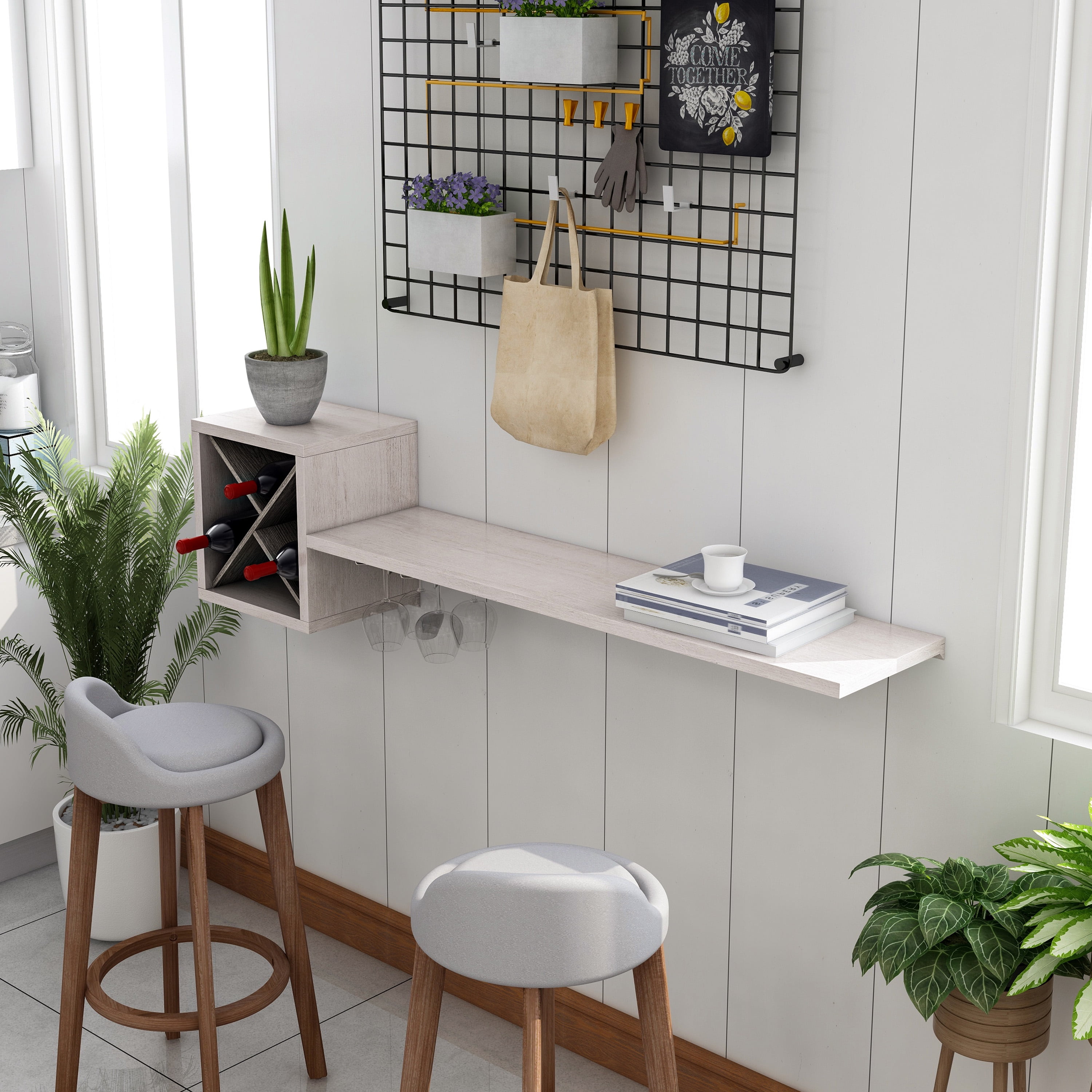 Laurel 4-Bottle Wood White Oak Floating Bar Table - Walmart.com