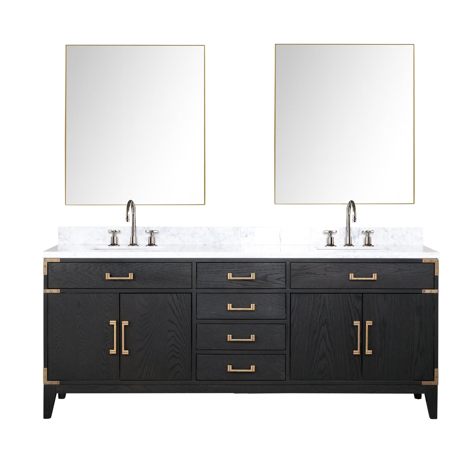 Laurel 80 in W Black Oak Double Vanity, Carrara Marble Top, Faucet Set ...