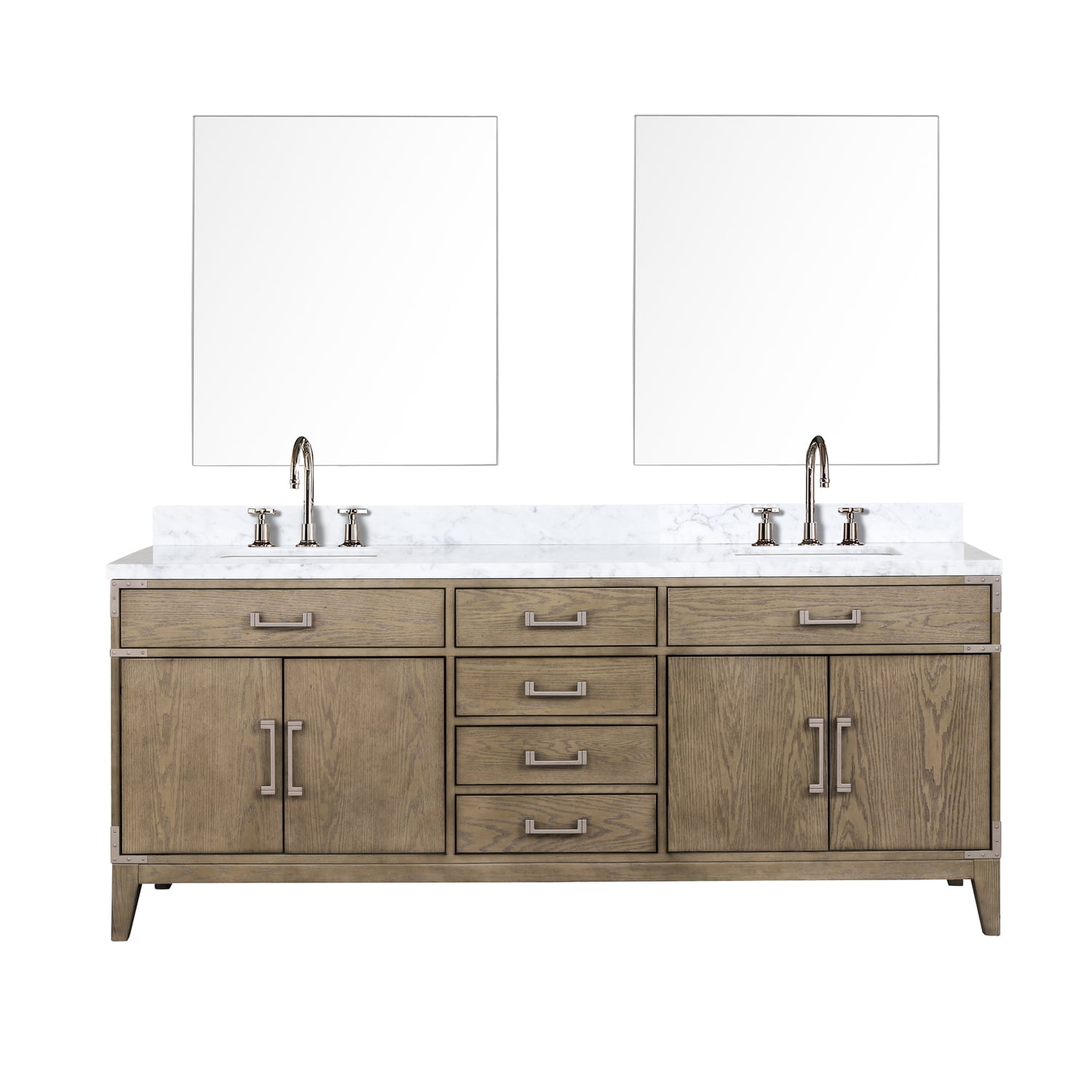 Laurel 80 in W Grey Oak Double Vanity, Carrara Marble Top, Faucet Set ...