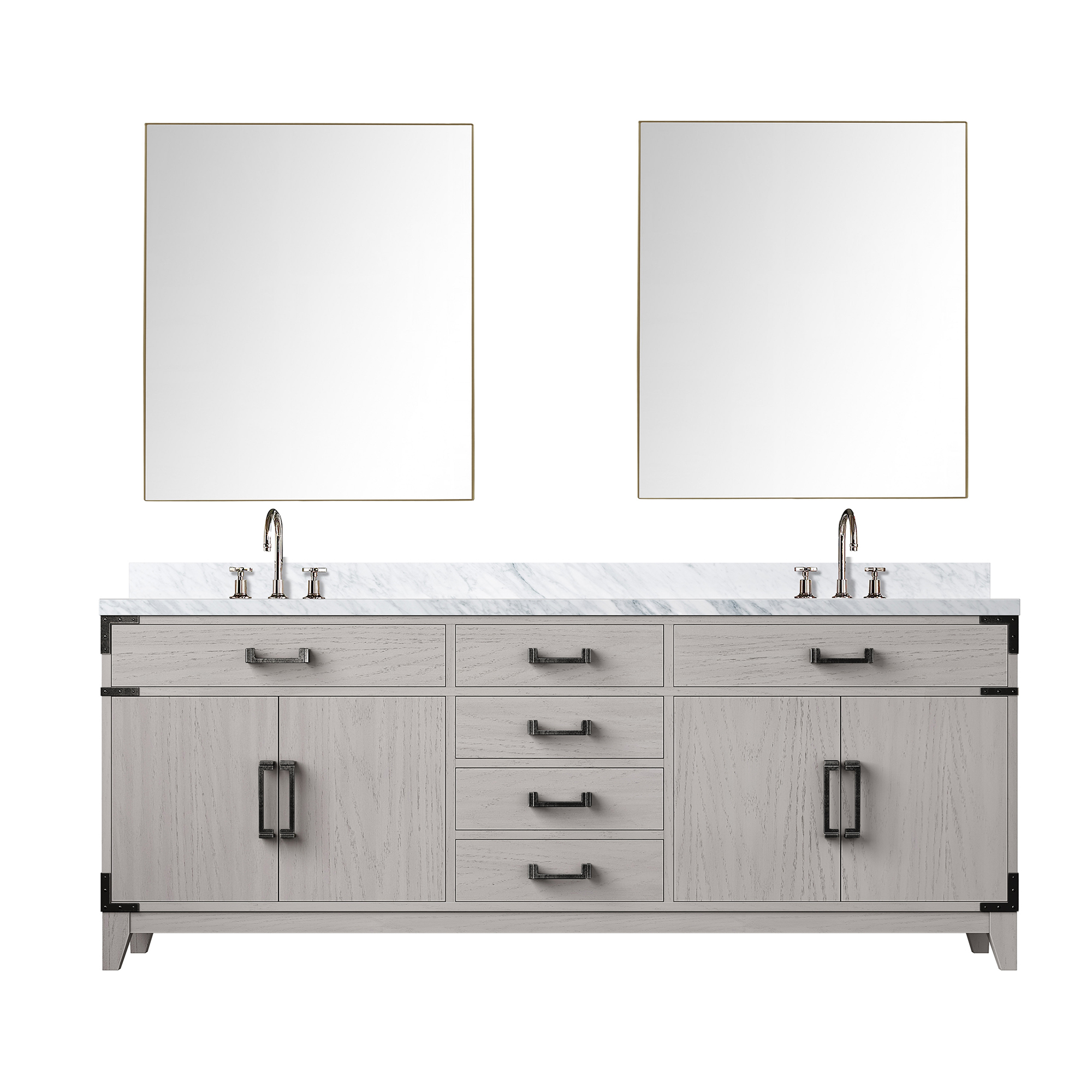 Laurel 80 in W White Oak Double Vanity, Carrara Marble Top, Faucet Set ...