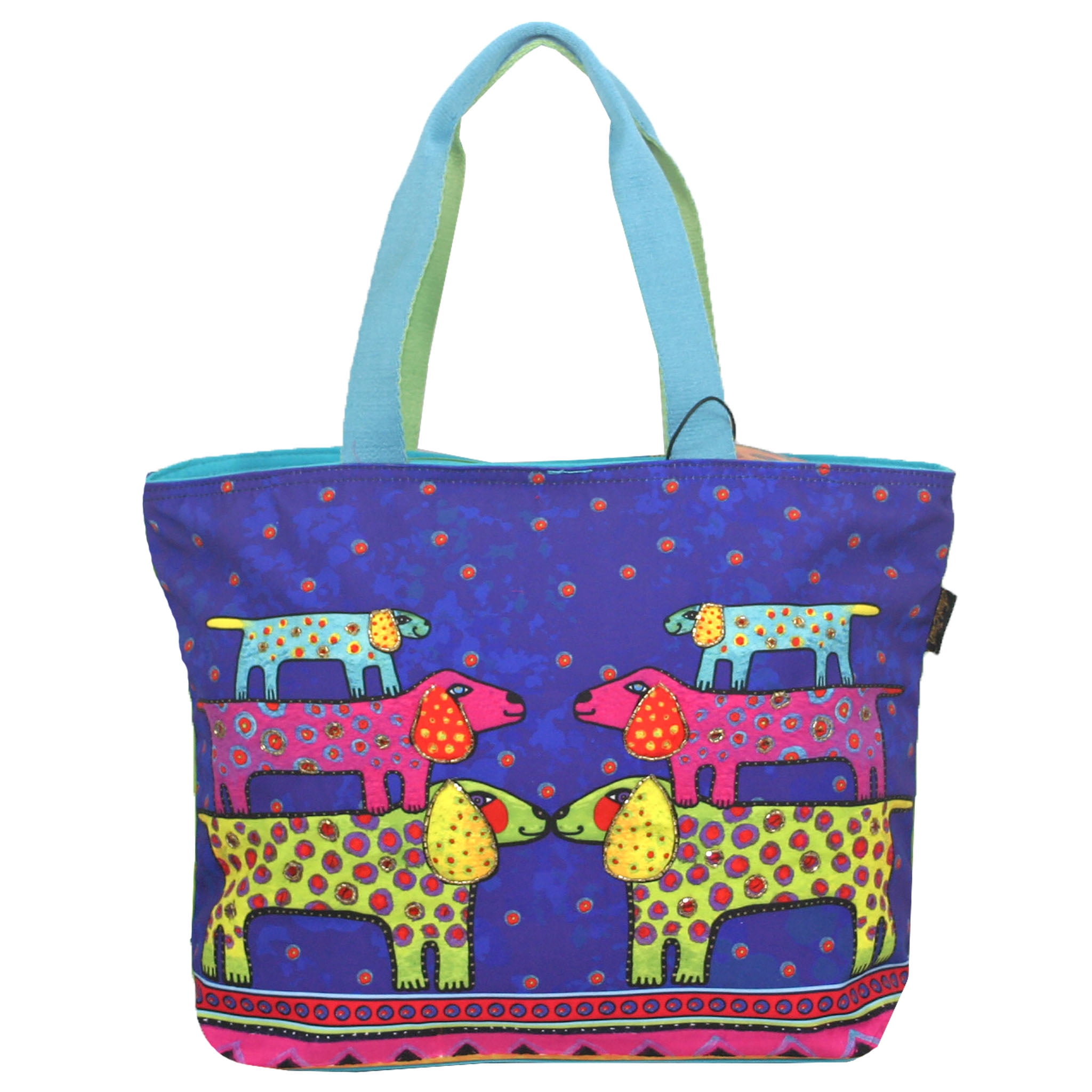 Laurel Burch Dogs on Parade Large Blue Shoulder Beach Tote Bag ...