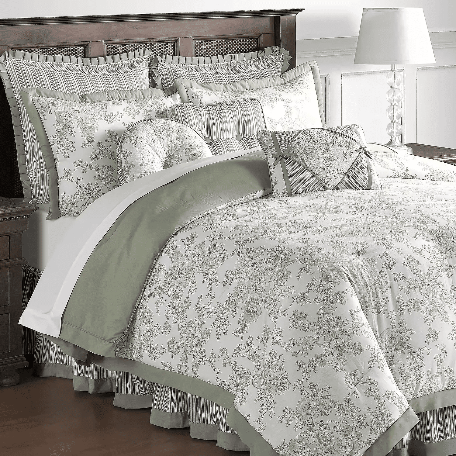 Laurel Manor Cotton Toile Garden Comforter Set, Green Queen - Walmart.com