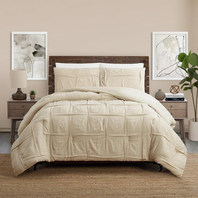 Laurel and Mayfair Riley Pleated Cotton Linen Comforter Set, Full/Queen ...