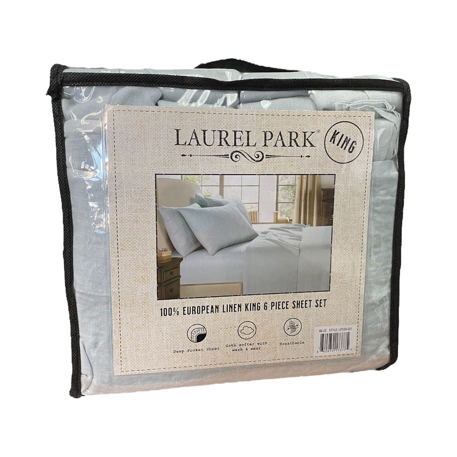 Laurel Park Luxurious 100% Linen 6-Piece Sheet Set (Blue, King ...