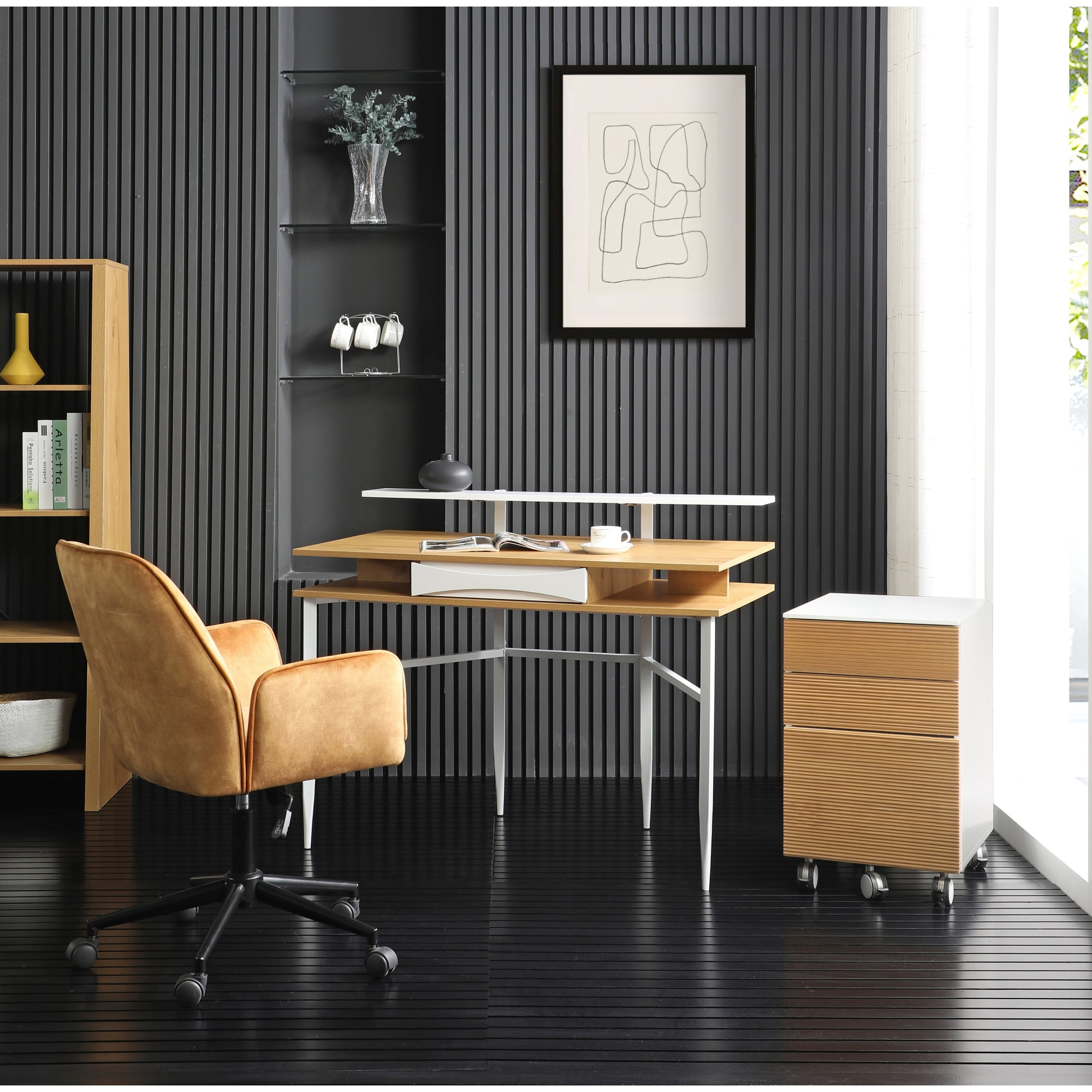 Laurel Rectangular MDF Office Desk with 1 Drawer, Natural/White ...