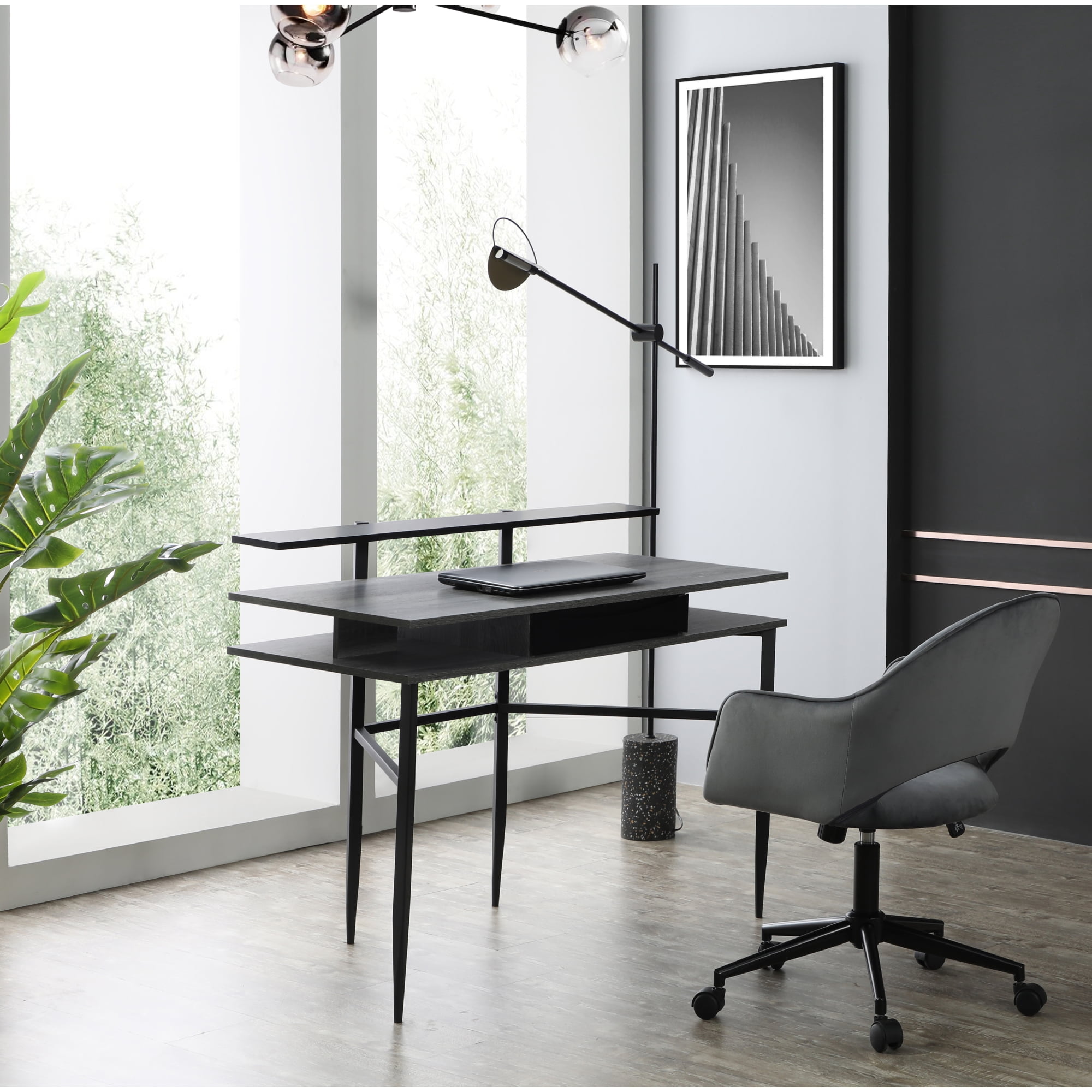 Laurel Rectangular MDF Office Desk with 1 Drawer, Storage, Grey/Black ...