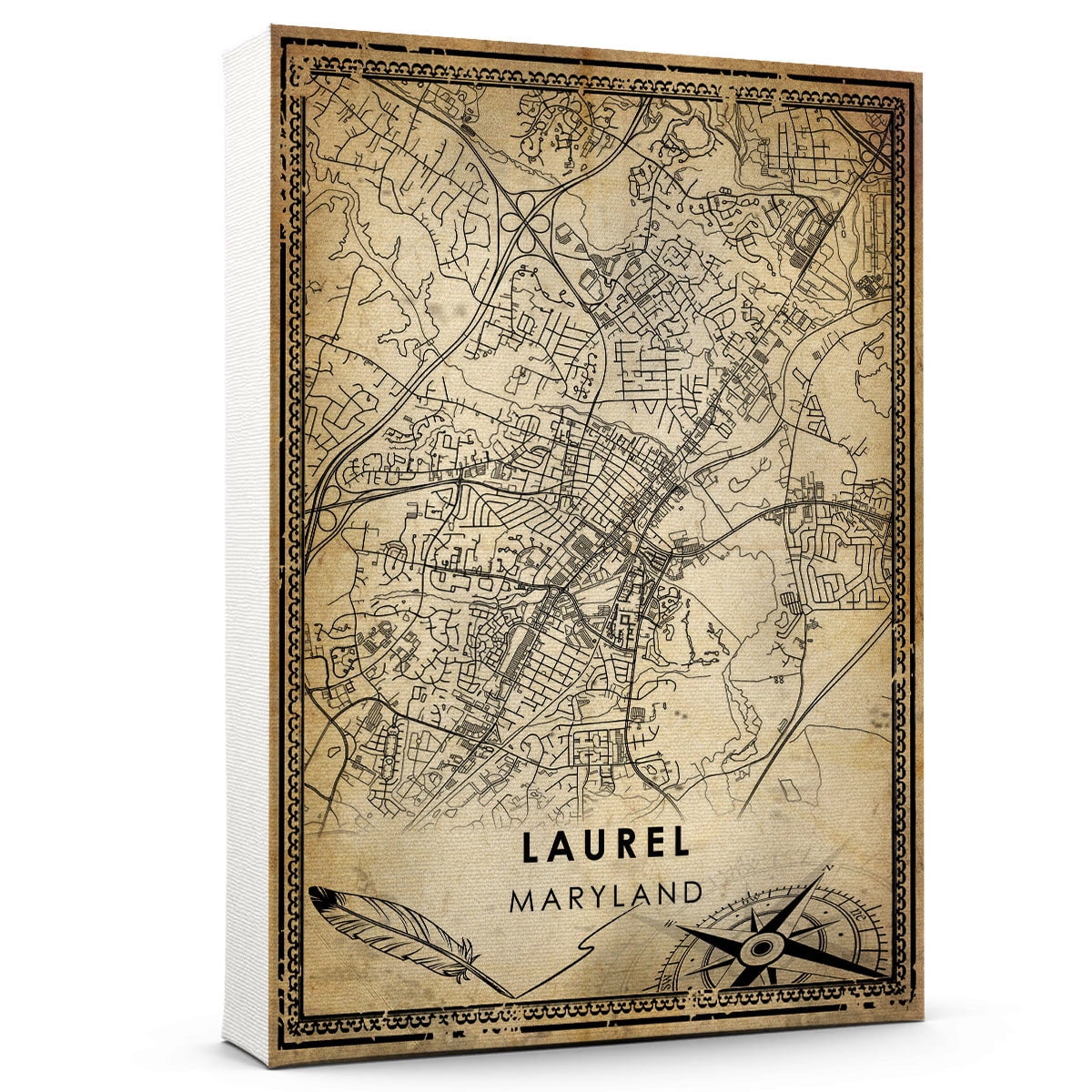Laurel Vintage Map Prints Canvas, Maryland Map Art Canvas, Canvas ...