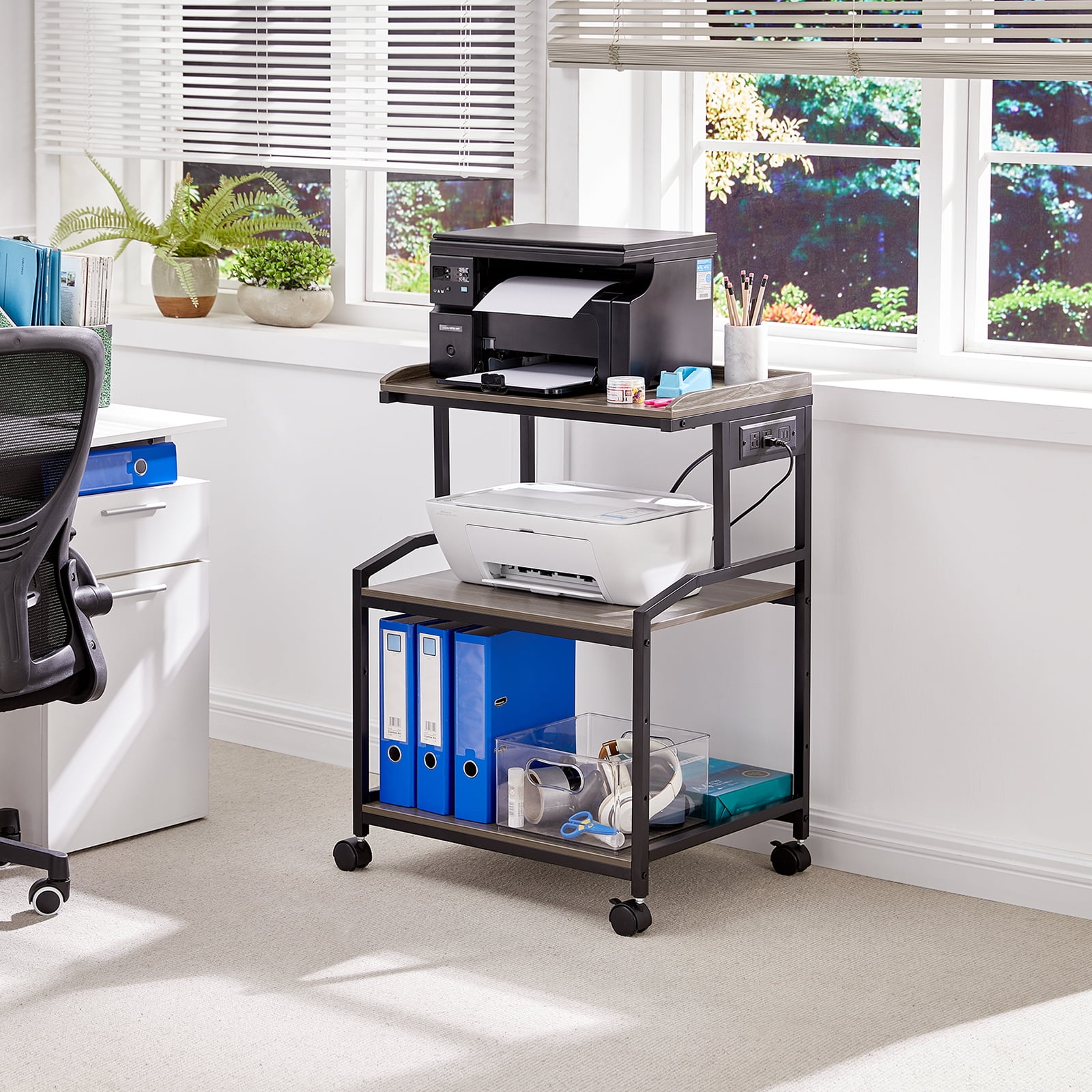 Lauren&Harold 34inch Printer Stand with Charging Station and USB Ports ...