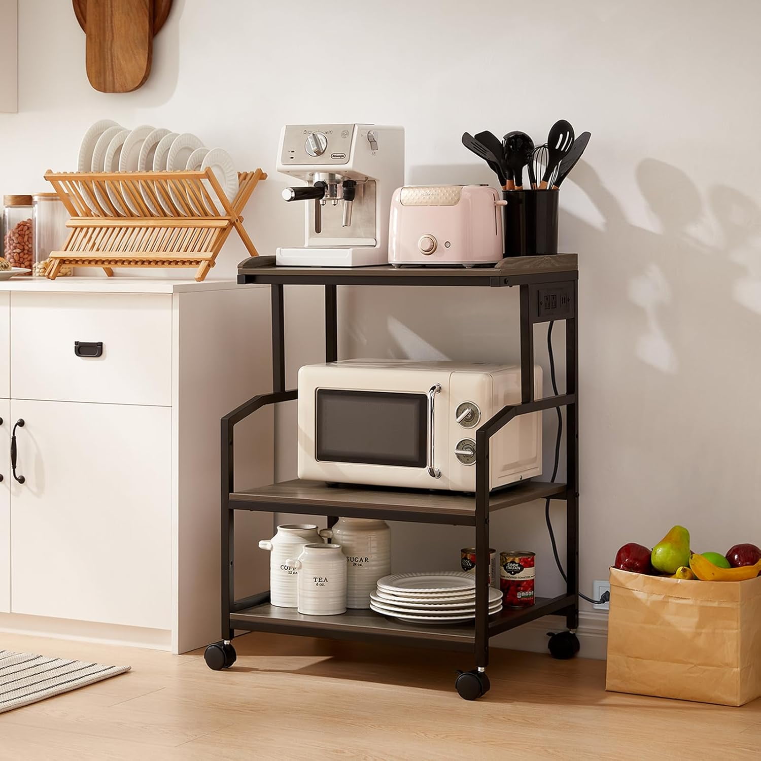 Lauren&Harold Kitchen Microwave Stand with Storage, 3-Tier Kitchen ...