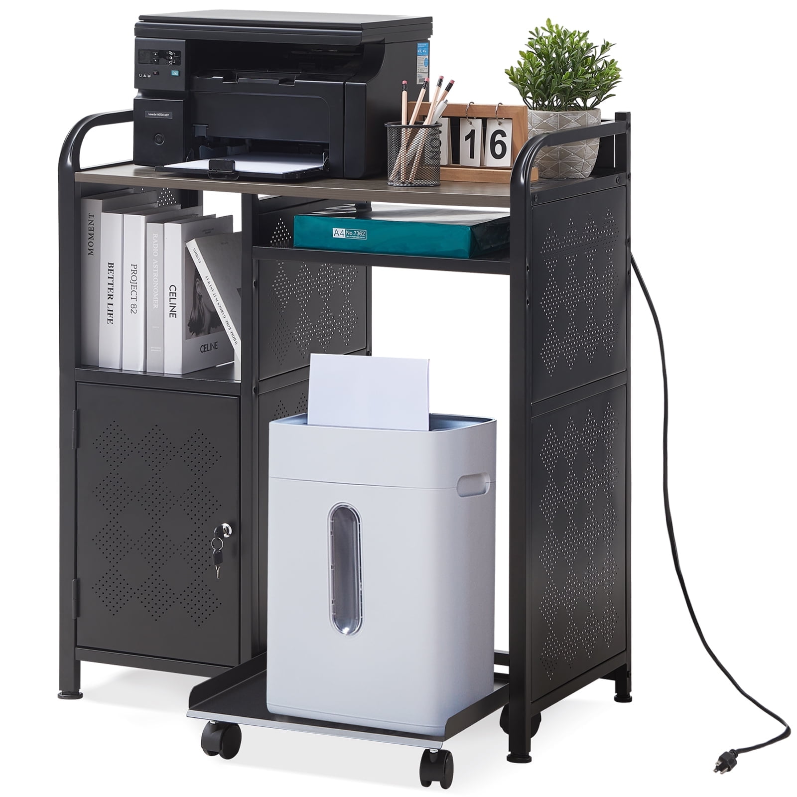Lauren&Harold Large Printer Stand Cabinet with Paper Shredder Stand ...