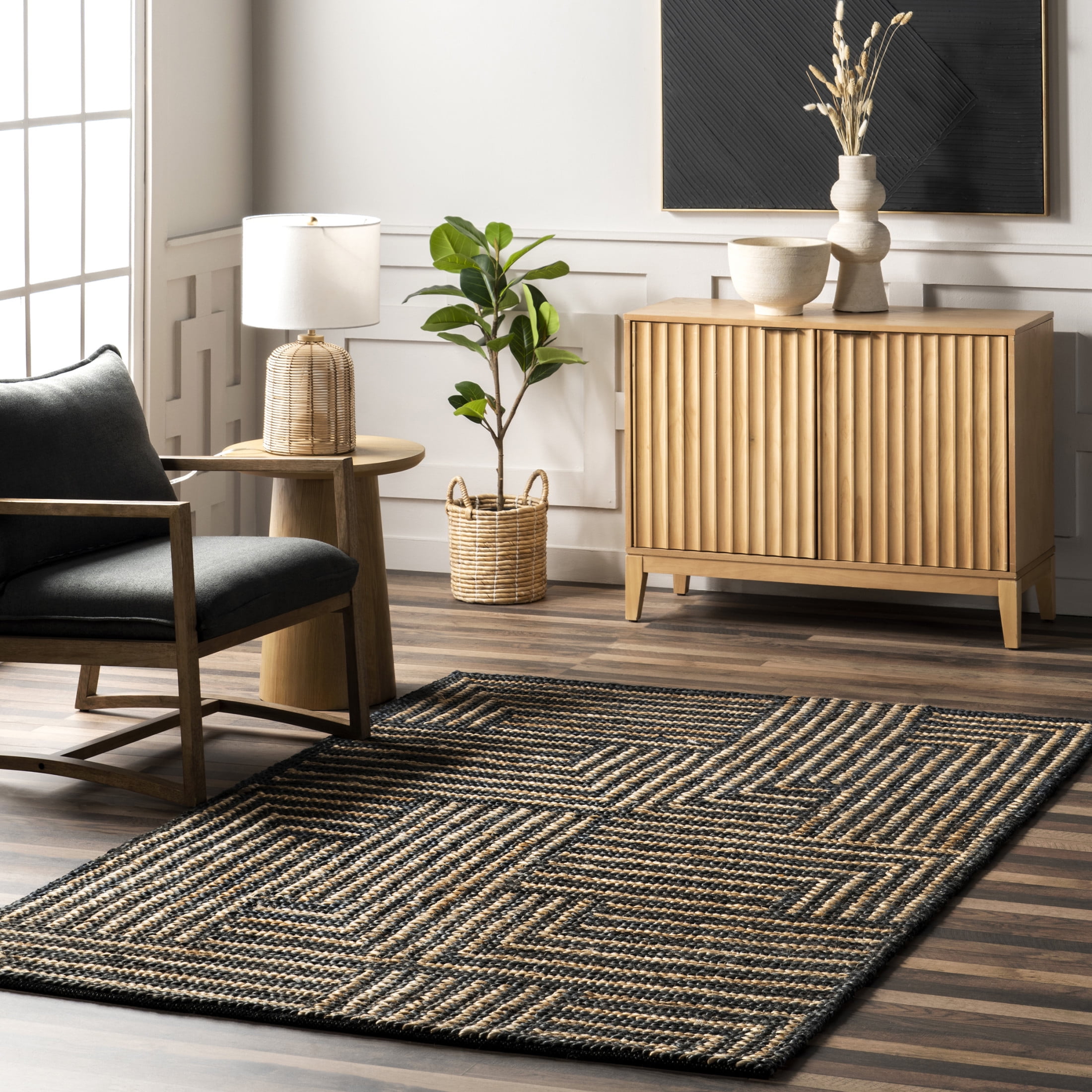 Lauren Liess x Rugs USA Handwoven Jute Area Rug, 10' x 14', Liess Black ...