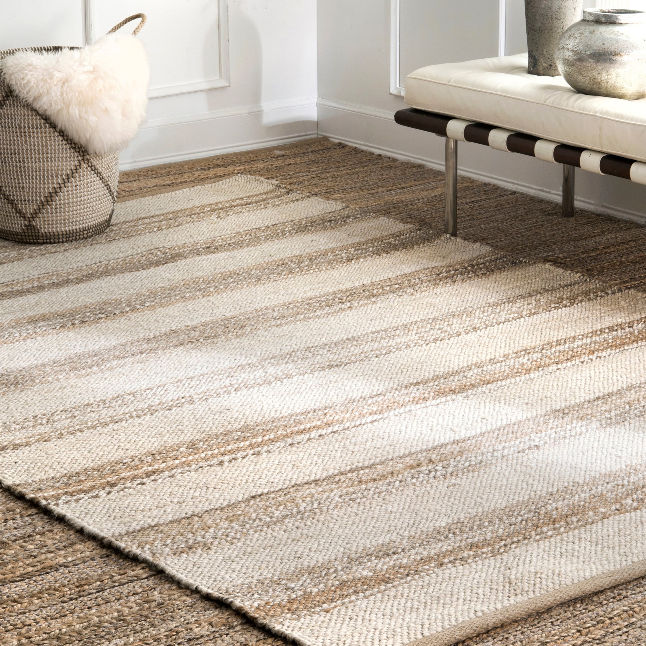 Rugs USA Ren Striped Jute Area Rug, 7' 6" x 9' 6", Janelle Natural ...
