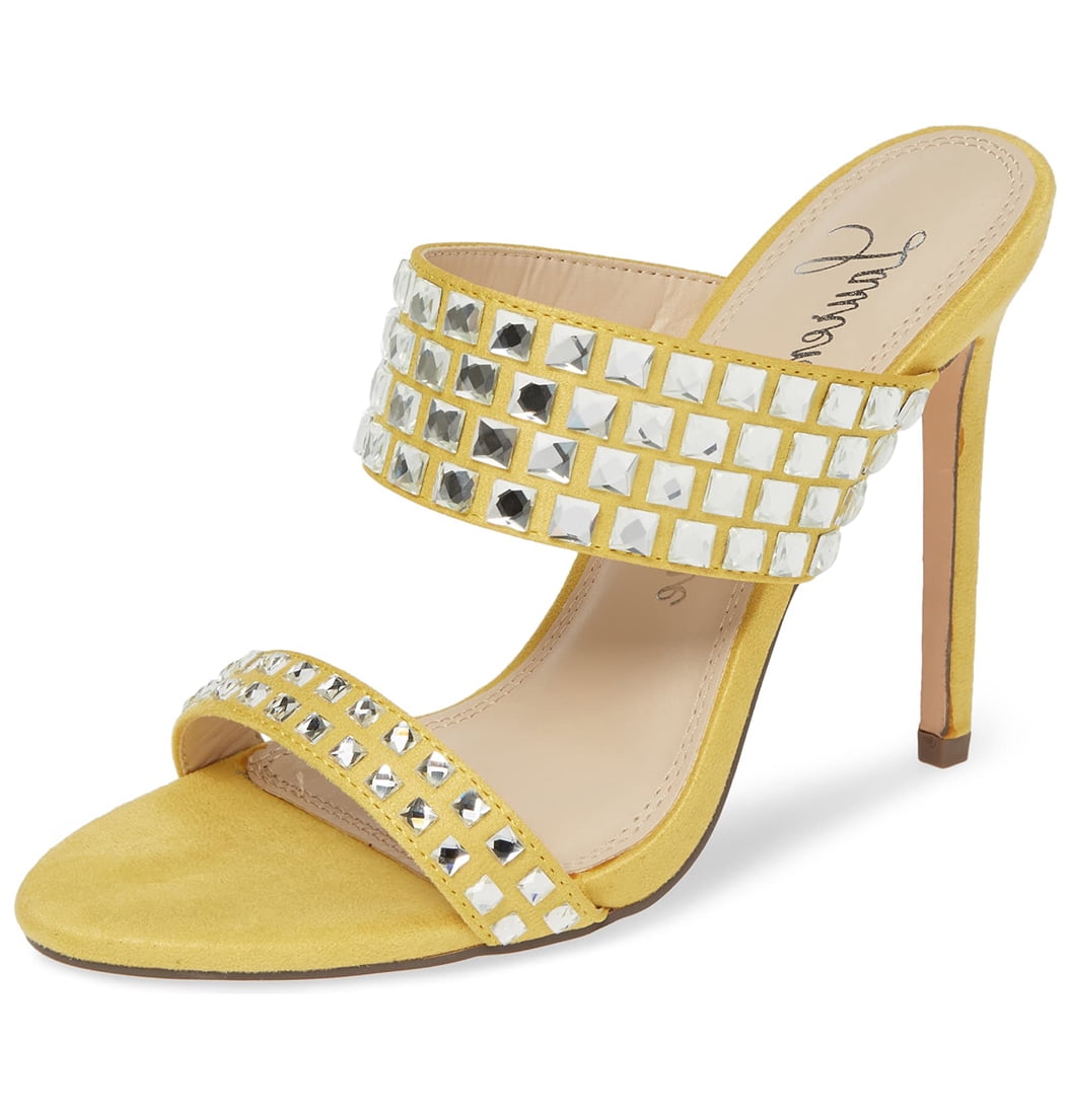 Lauren Lorraine Bing Yellow Open Toe High Heel Dress Mule Rhinestone ...