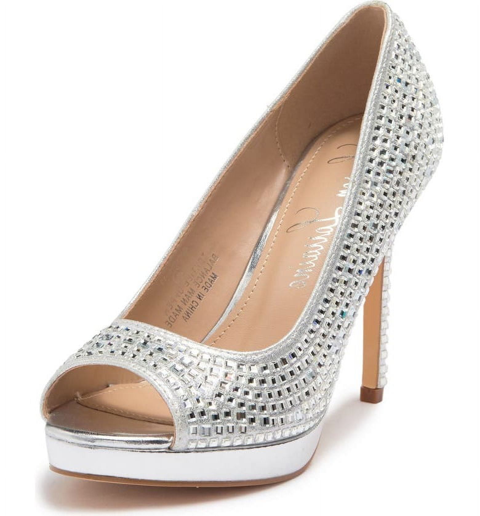 Lauren Lorraine Candie-12 Silver Crystal Embellished Peep Toe Platform ...