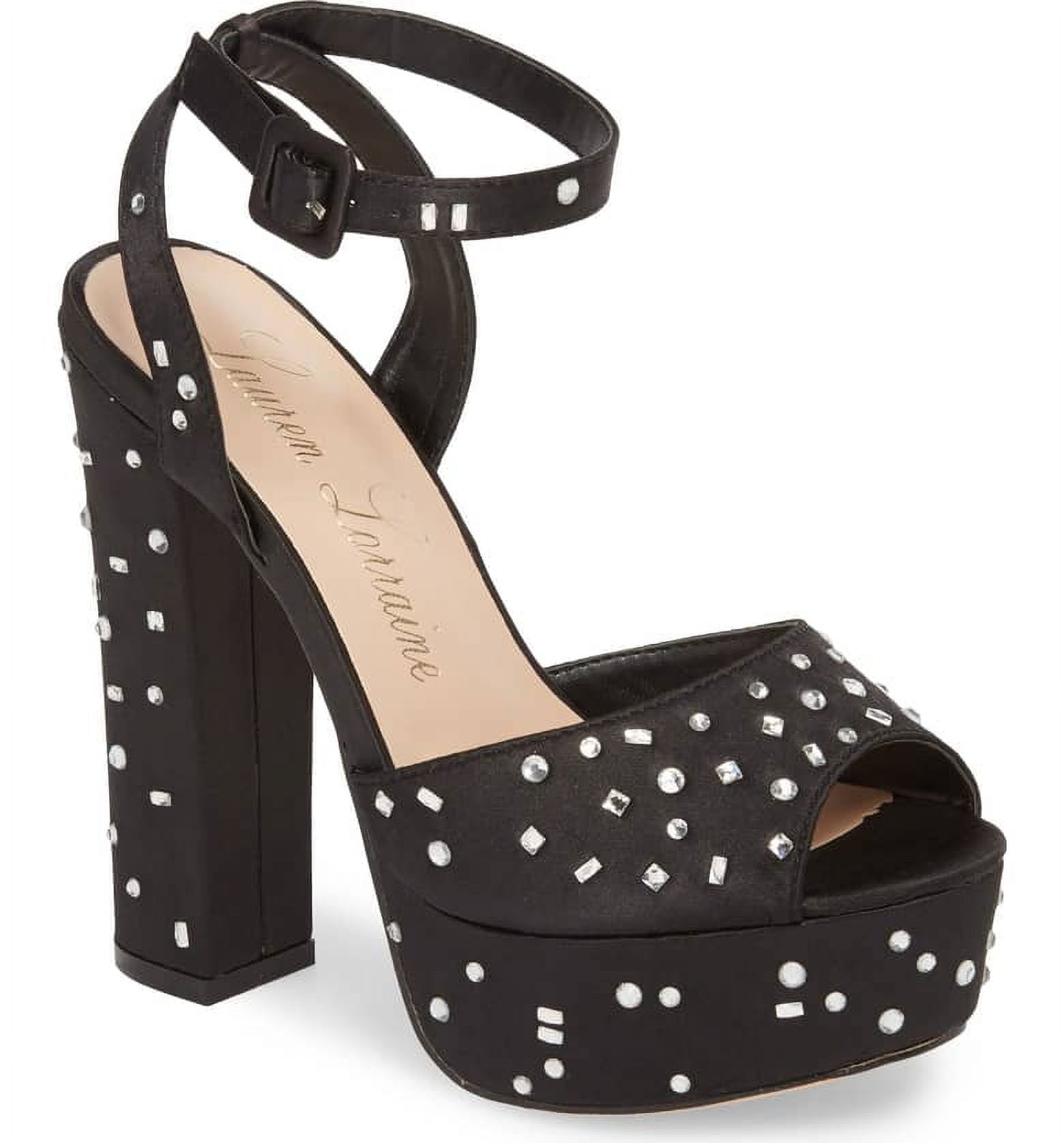 Lauren Lorraine Carrie Black Block Heel Ankle Strap Formal Platform ...