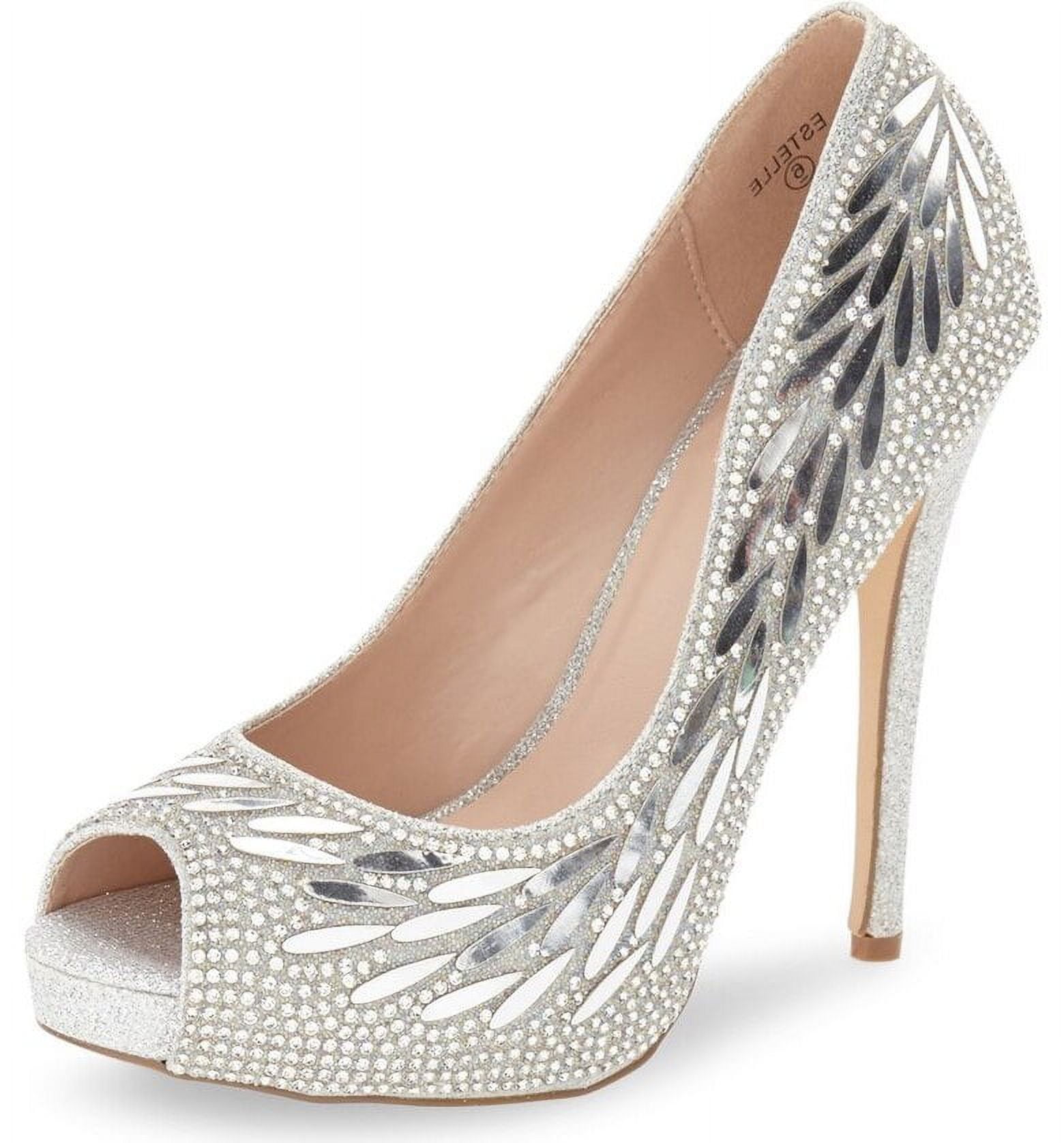 Lauren Lorraine Estelle Peep Toe Pump Prom Wedding Rhinestone Formal ...