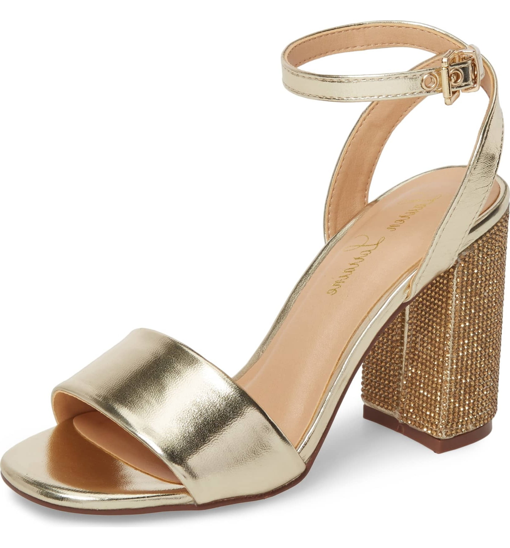 Lauren Lorraine Julia Sandal Block Heel Crystal Ankle Strap Dress Prom ...
