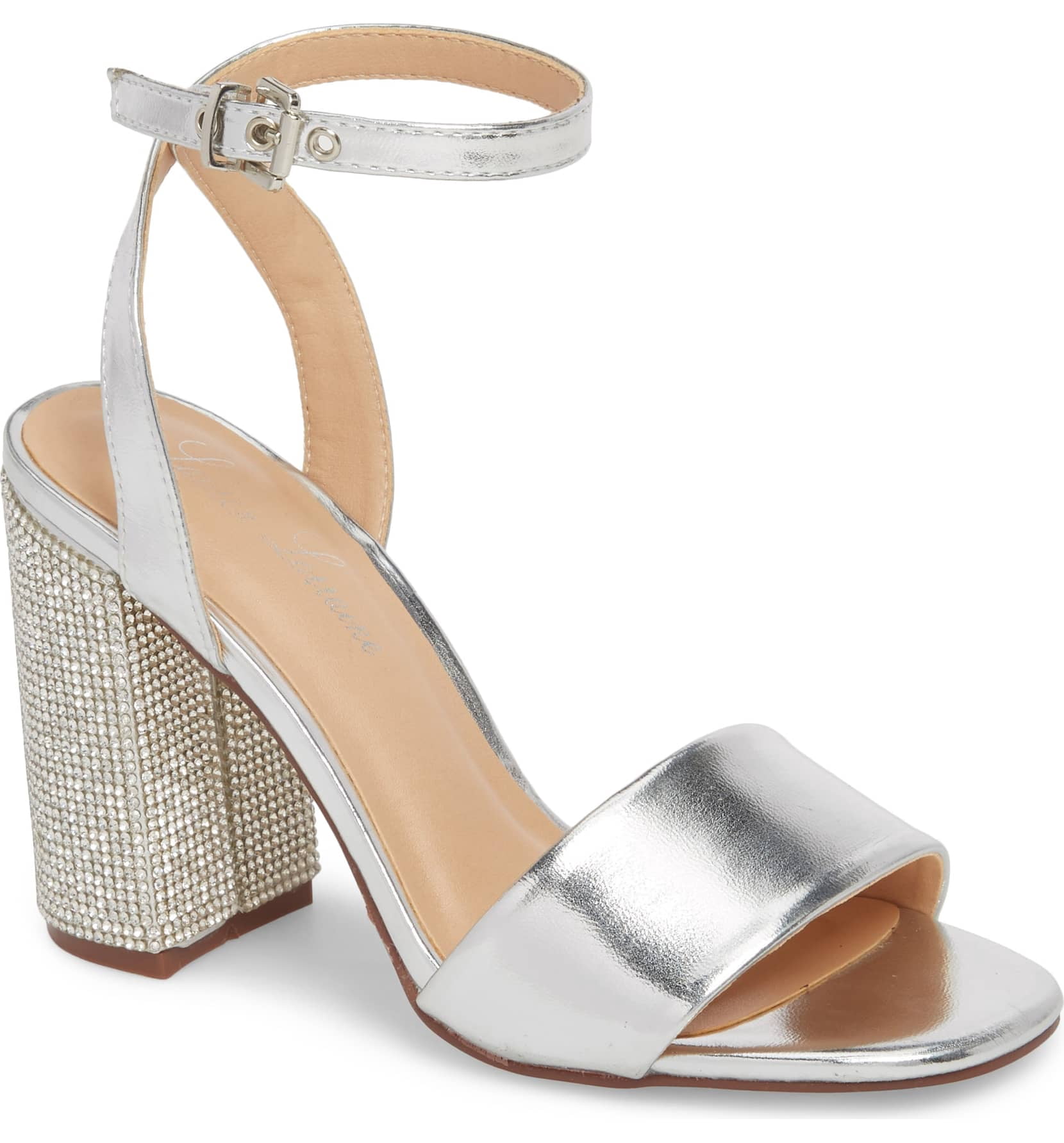 Lauren Lorraine Julia Silver Sandal Crystal Mid Heel Formal Prom Dress ...