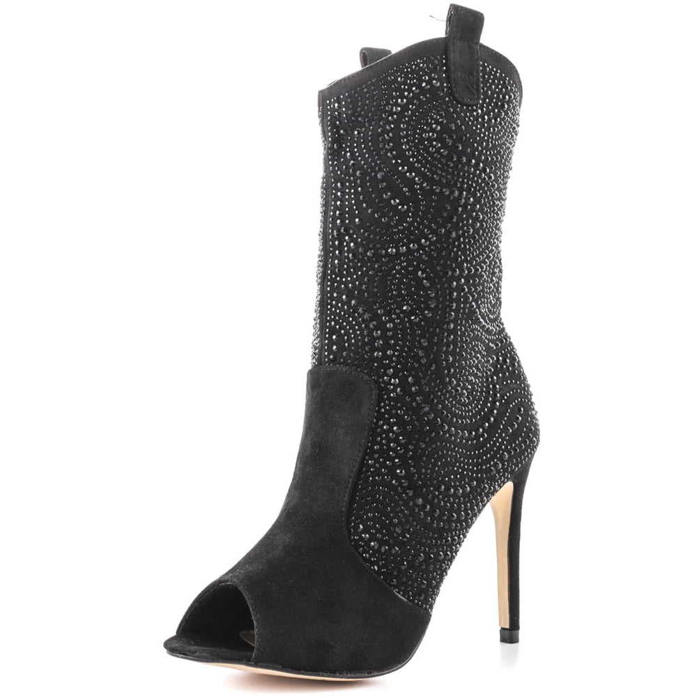 Lauren Lorraine Layla Suede Rhinestone Peep Toe Cowboy Prom Stiletto ...