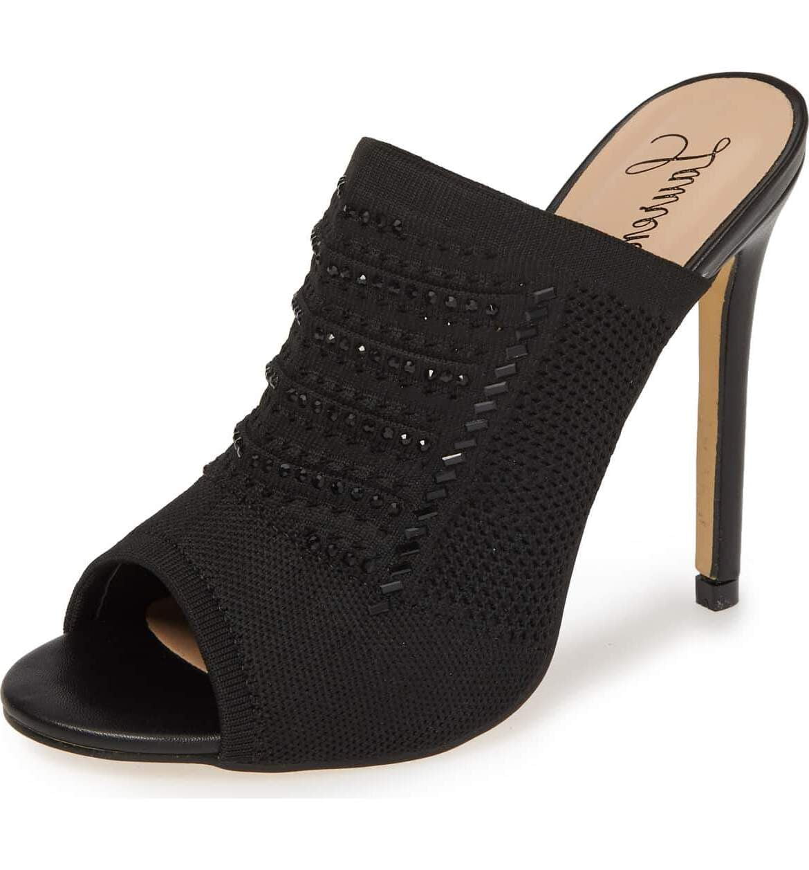 Lauren Lorraine Marcia Black Glitter Formal Mule Peep Toe Stiletto ...