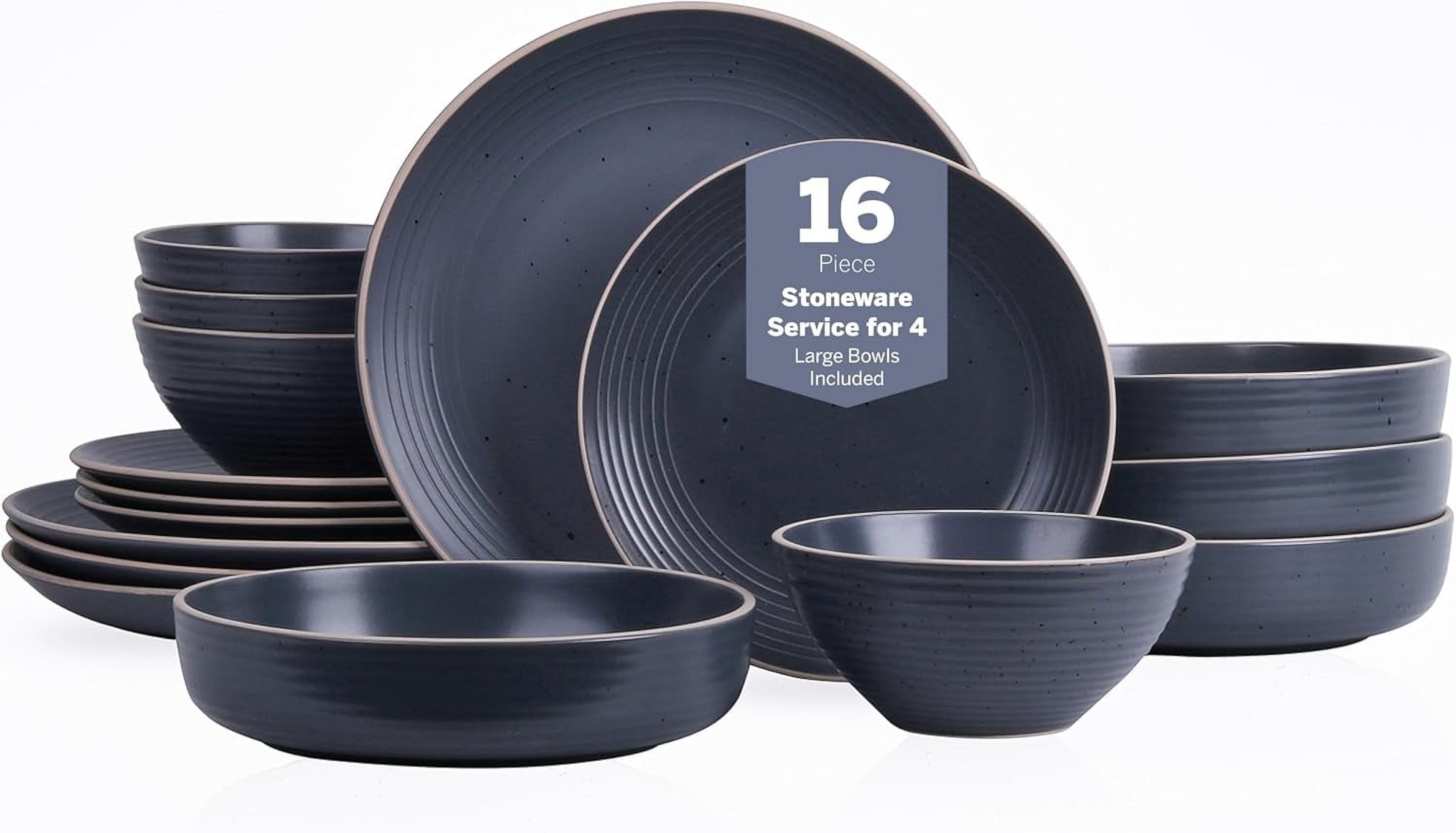 Lauren Modern Stoneware 16-piece Round Dinnerware Set, Plates and Bowls ...