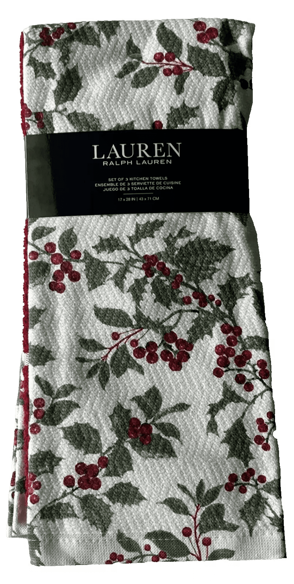 Lauren Ralph Lauren Christmas Kitchen Towels Red Holly Berries Red 17 ...