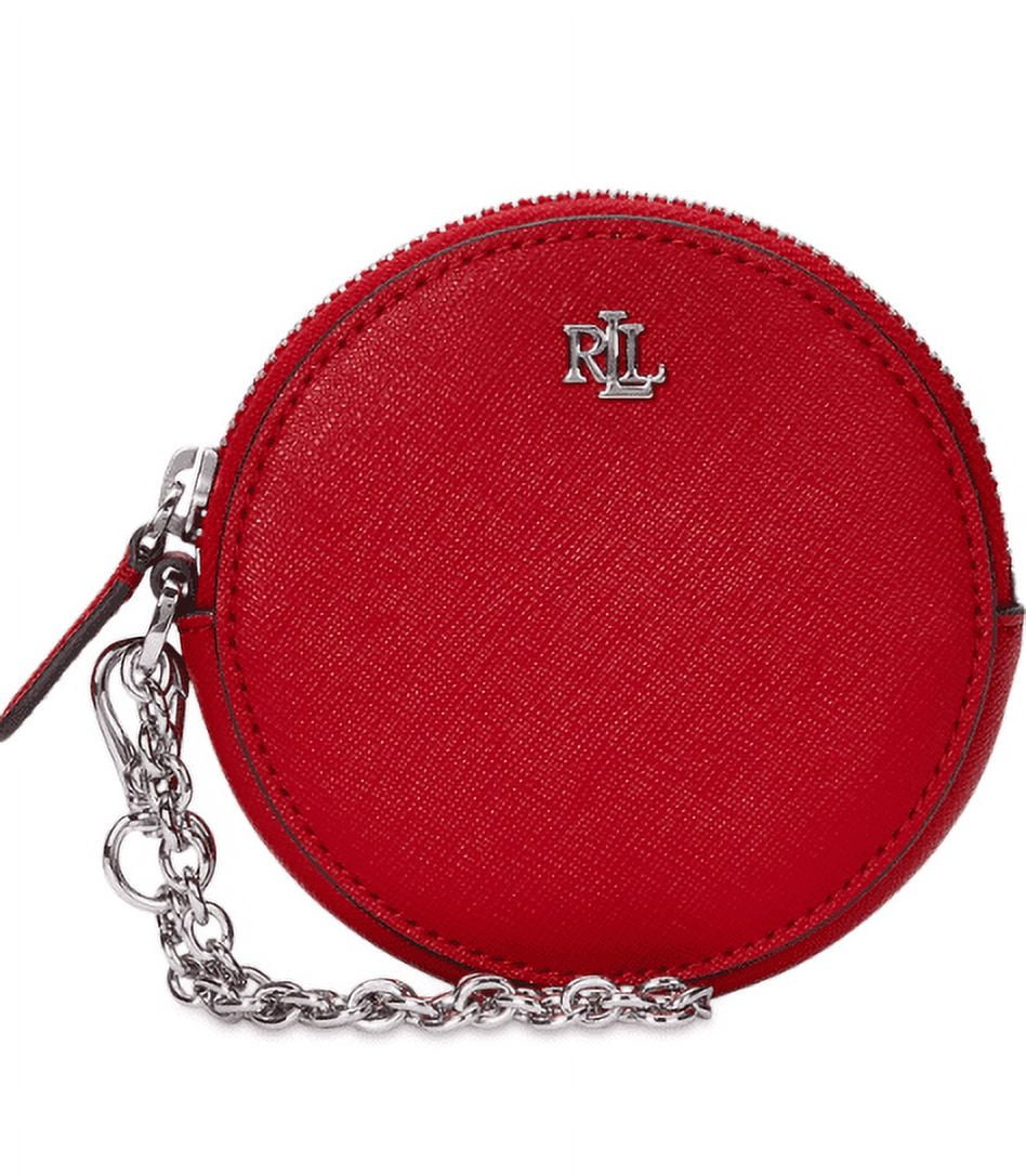 Lauren Ralph Lauren Crosshatch Leather Small Round Pouch - Festve Red ...