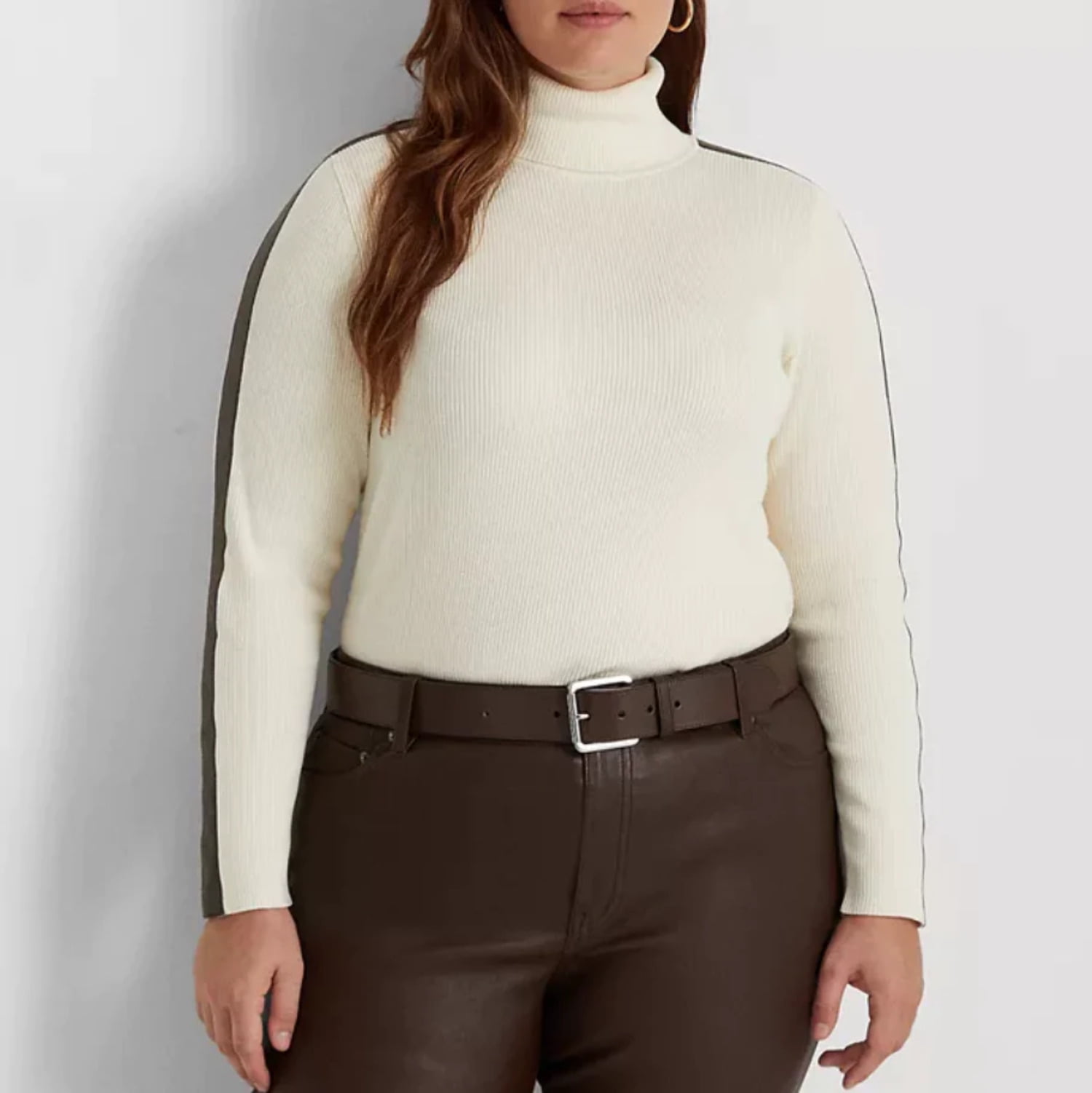Lauren Ralph Lauren Plus Size Faux Leather Trim Turtleneck Sweater