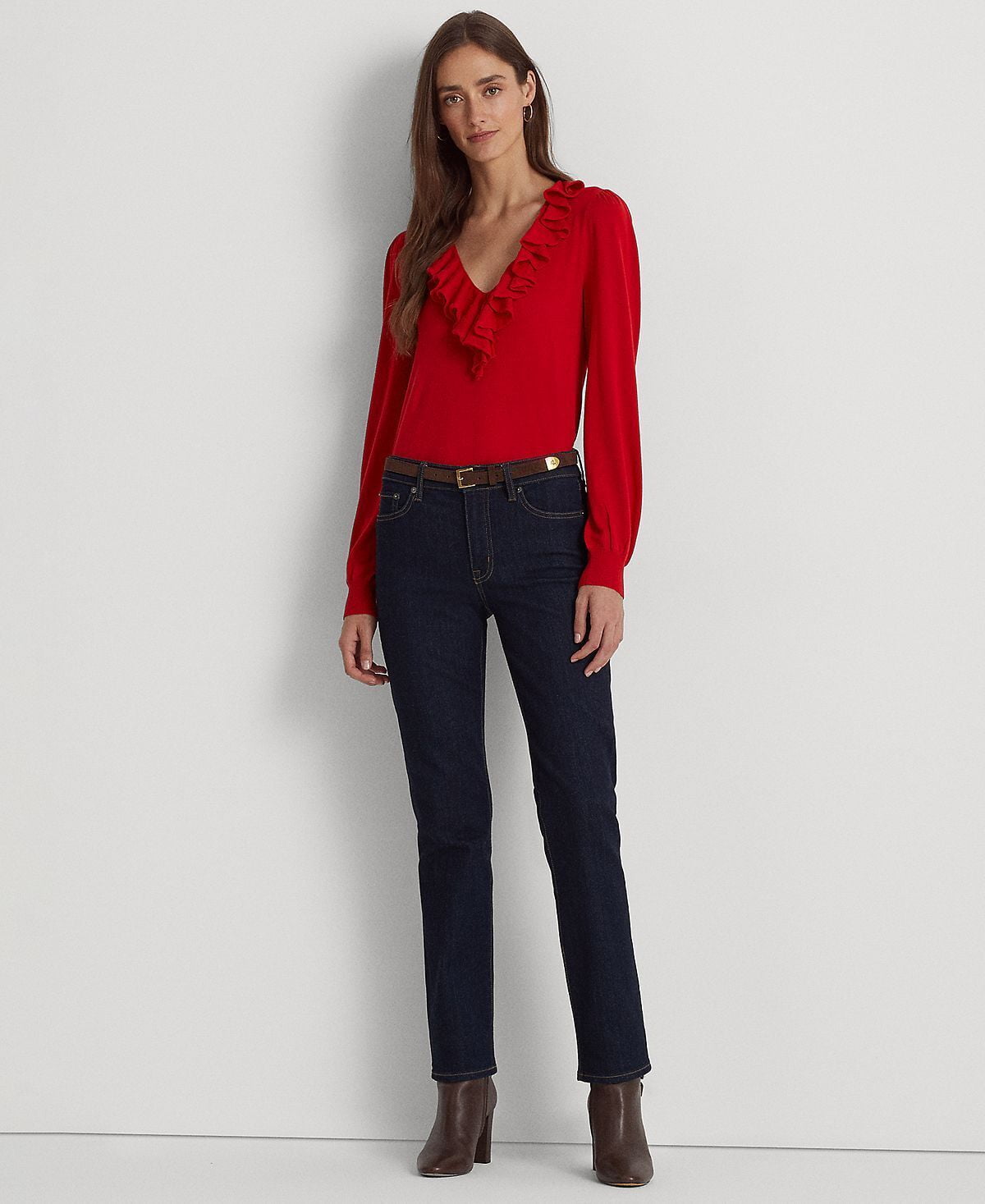 Lauren Ralph Lauren Women's Ruffle-Trim Jersey Sweater B4HP (Red ...