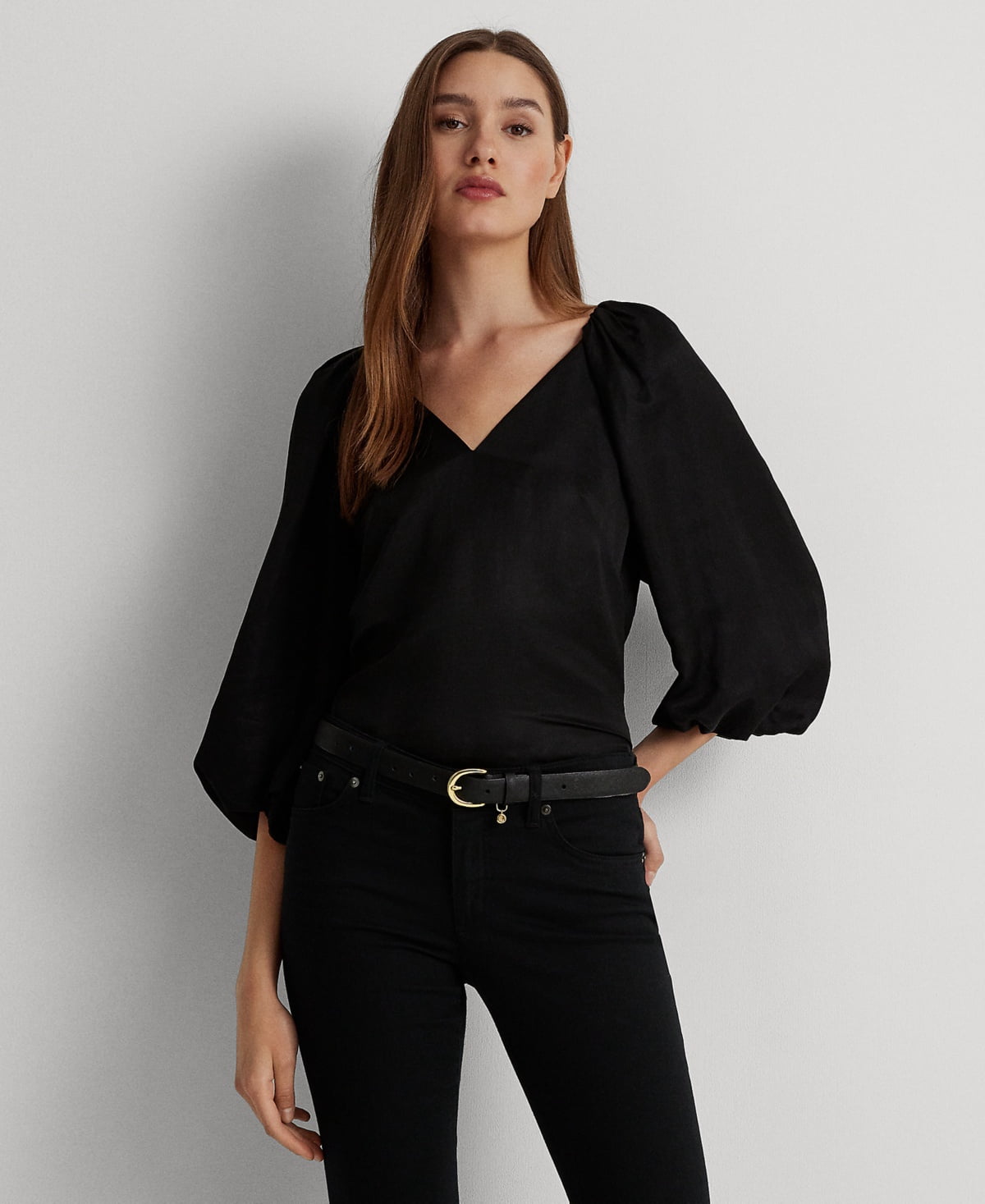 Lauren Ralph Lauren Women's Satin Shantung Bubble-Sleeve Blouse - Black ...