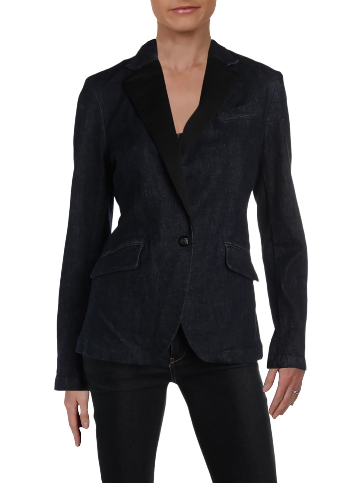 Lauren Ralph Lauren Womens Contrast Trim Dressy Denim Jacket Blue 10 ...